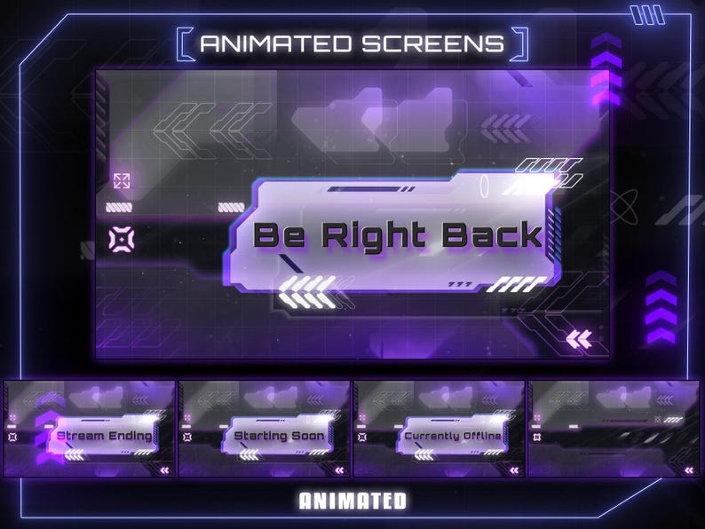 Cyberpunk Violet Neon Stream Overlay Package - Sci-fi Twitch Screens ...