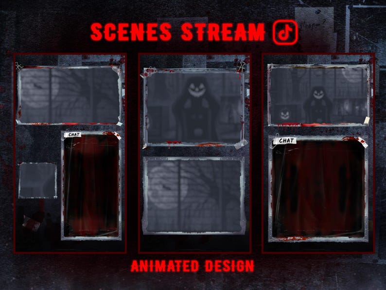 Animated Horror Stream Overlay Package: Black Room, Halloween (digital ...