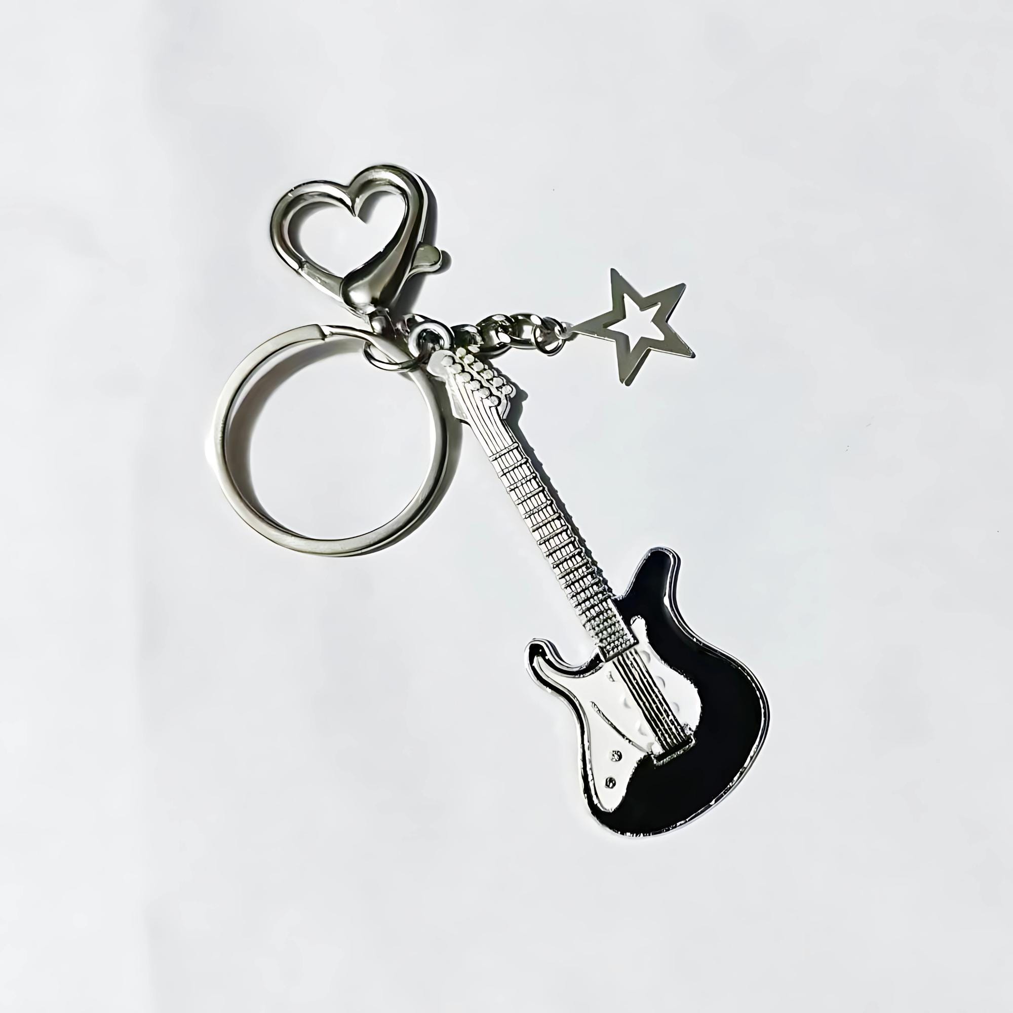 Electric Guitar Keychain, Retro Star Pendant, Bass Keyring, Zinc Alloy ...