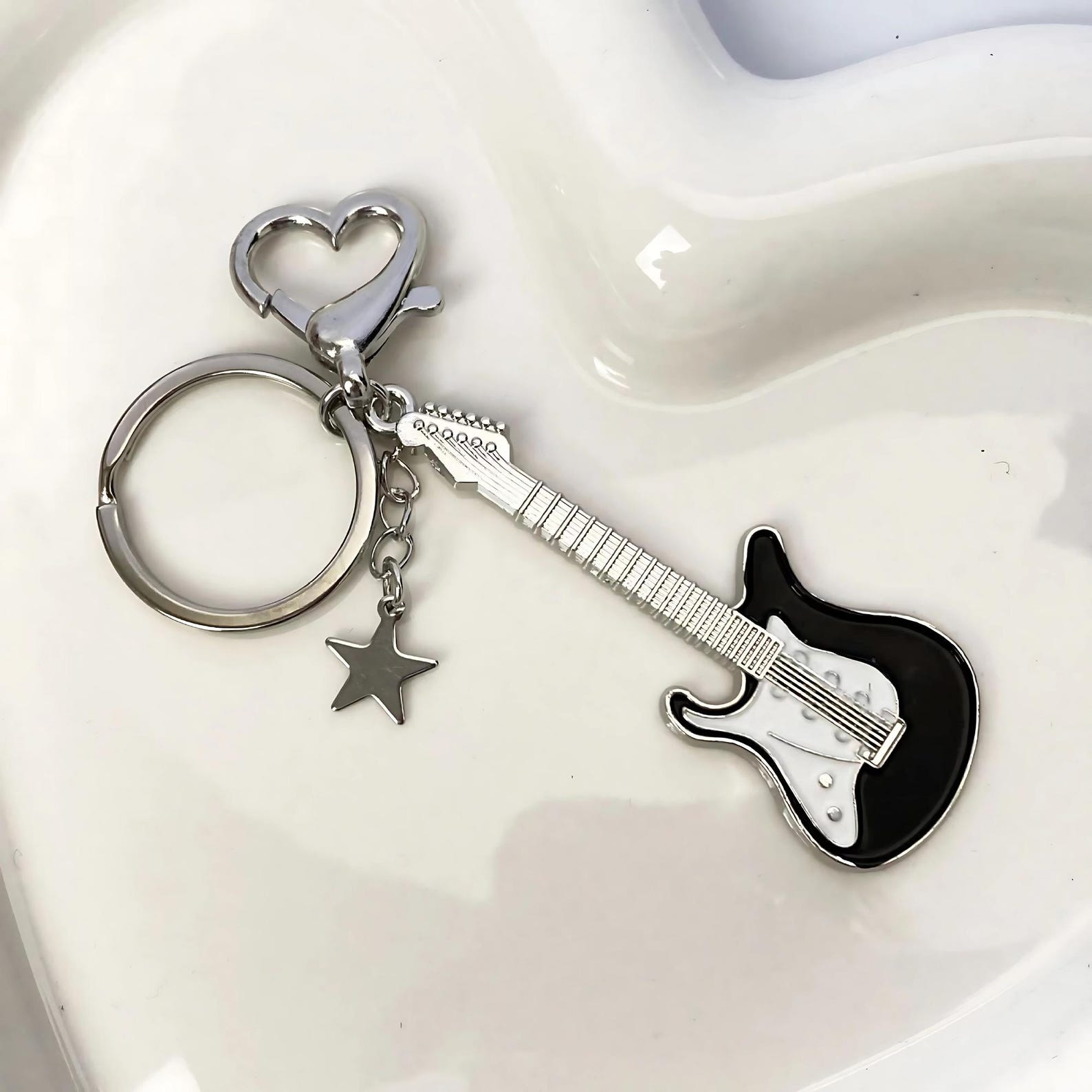 Electric Guitar Keychain, Retro Star Pendant, Bass Keyring, Zinc Alloy ...
