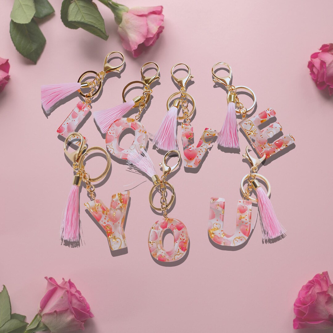 3D Letters Keychain. Cross-border Resin Keychain With 26 Letters Love ...
