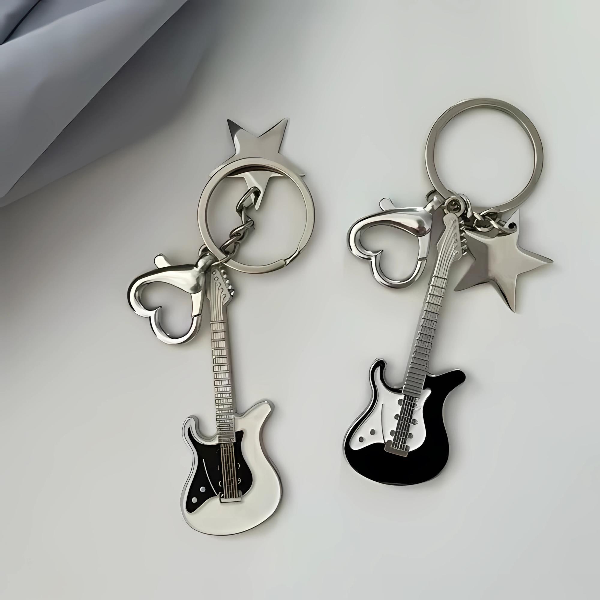 Electric Guitar Keychain, Retro Star Pendant, Bass Keyring, Zinc Alloy ...