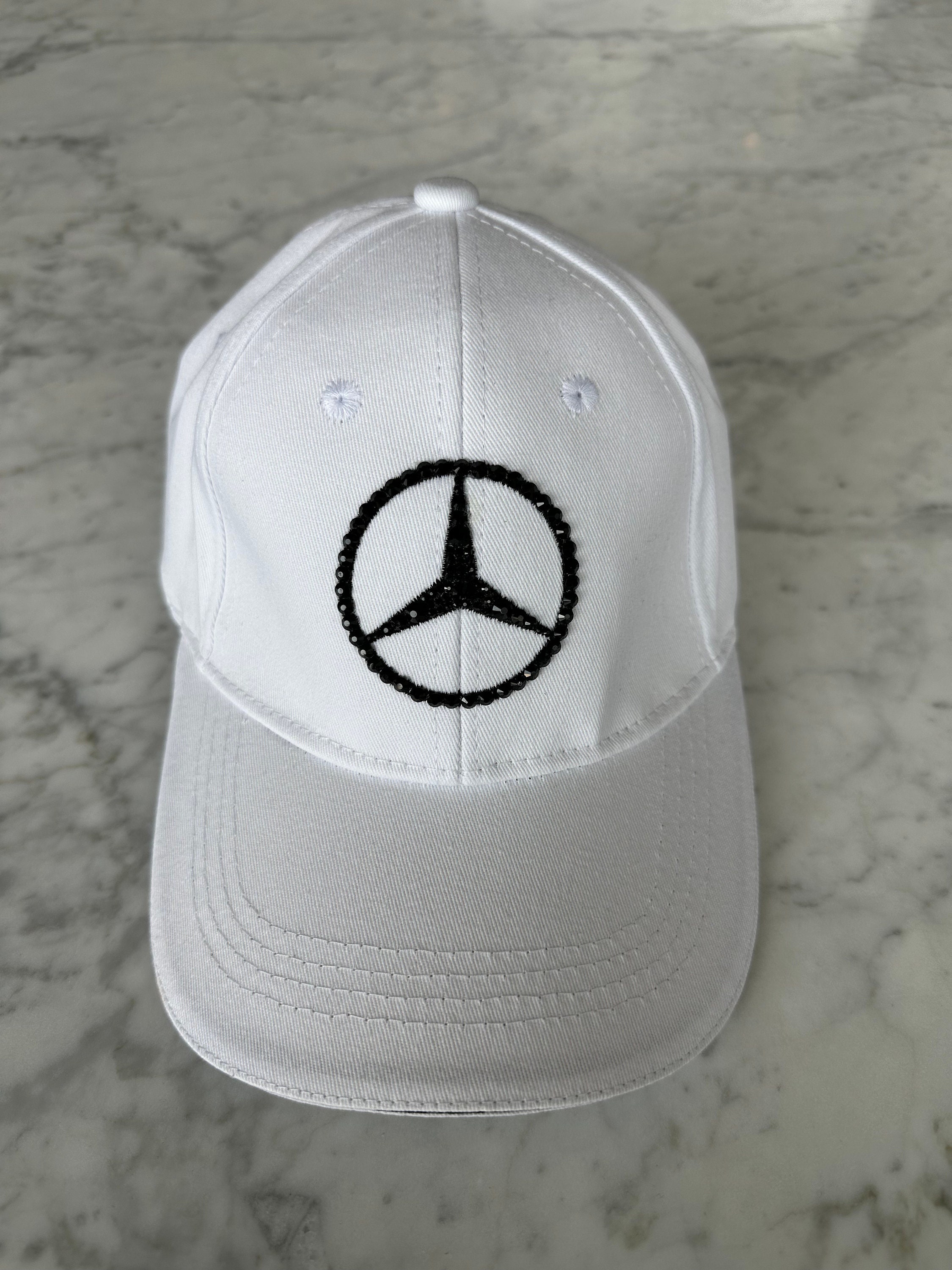 Bedazzled Mercedes Benz F1 White Hat With Black Crystal Gems and ...
