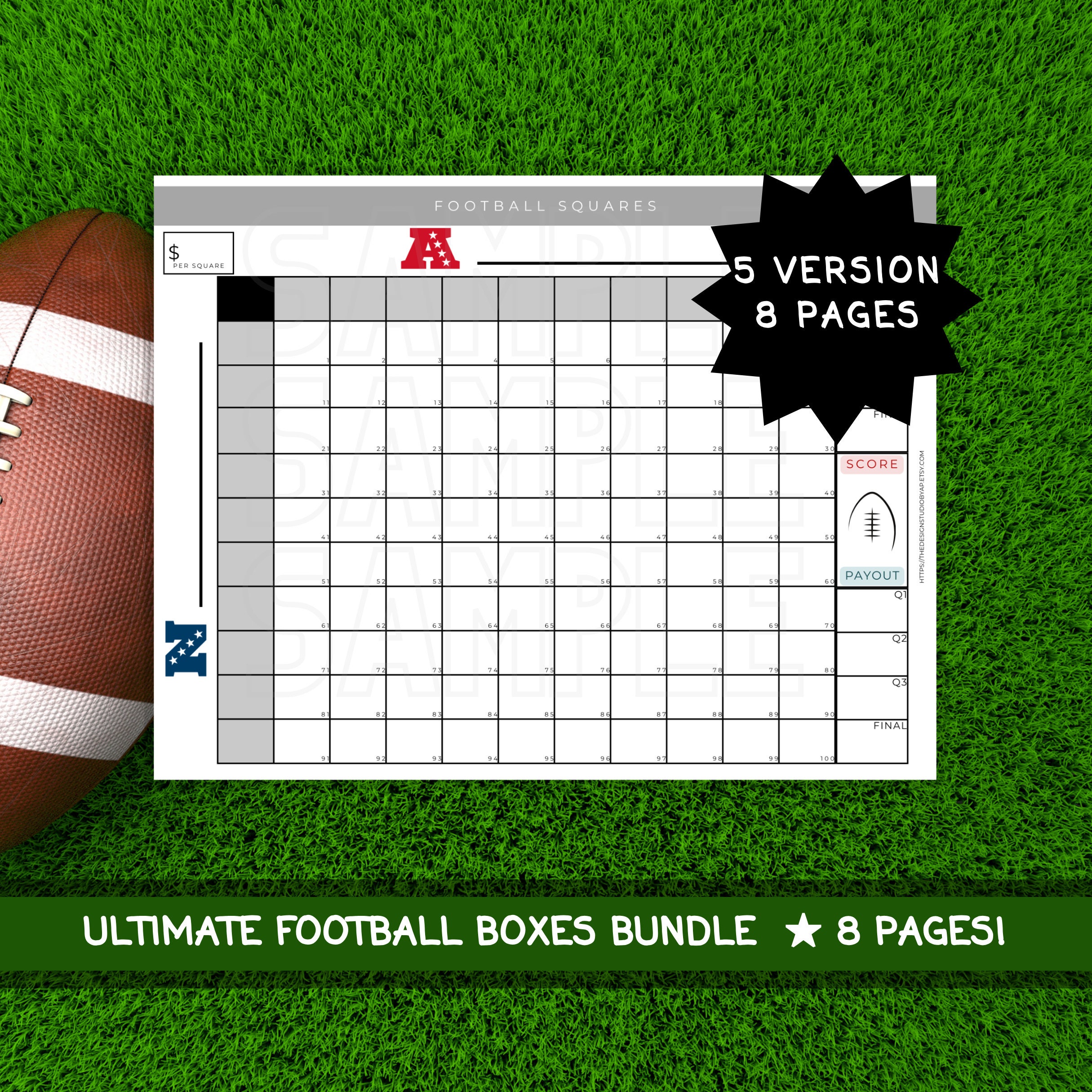 Super Football Squares Football Boxes Football Squares Board 100 ...