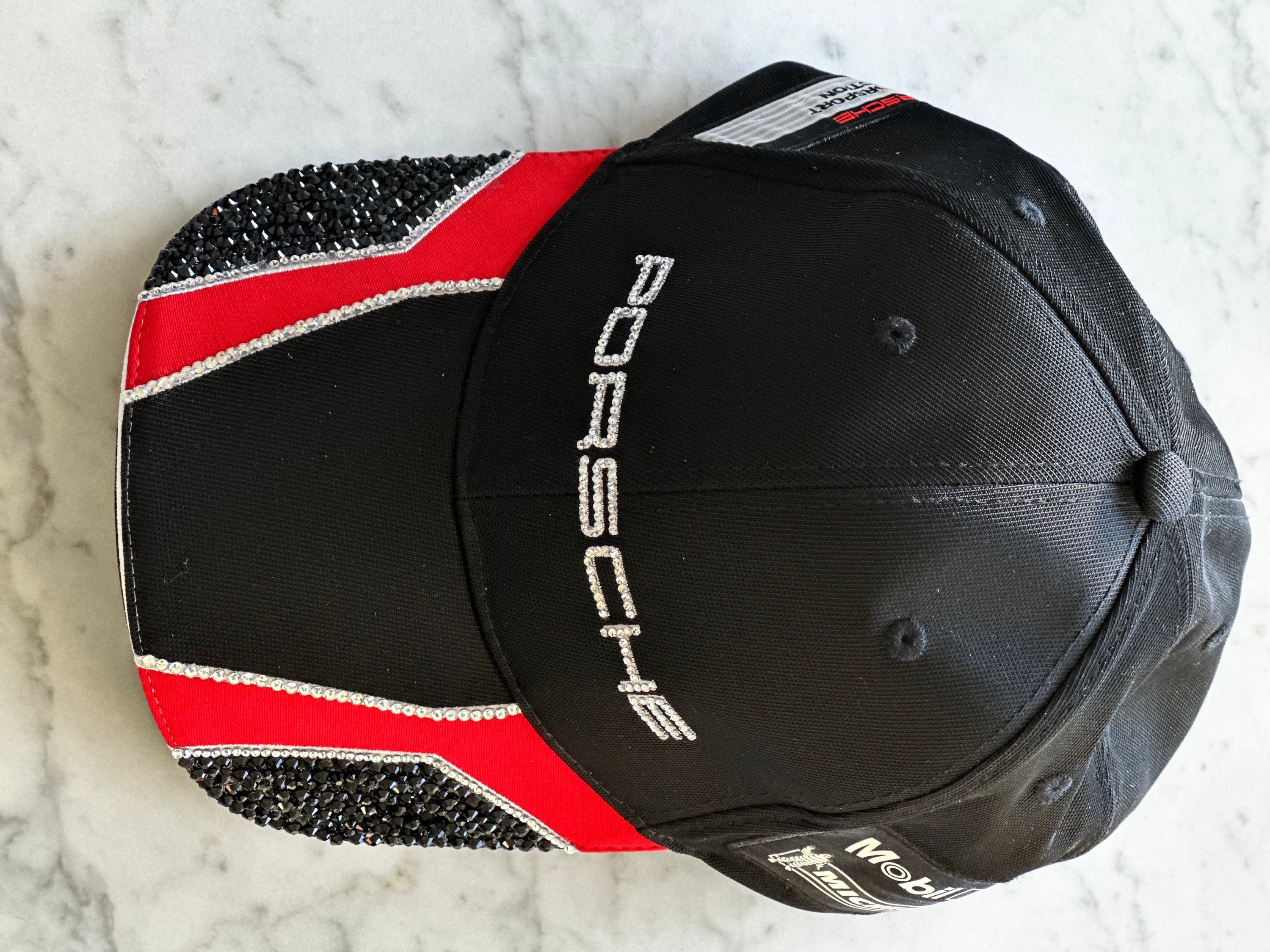 Porsche Hat F1 Blinged-out Rhinestone Black and Red Adjustable Cap With ...