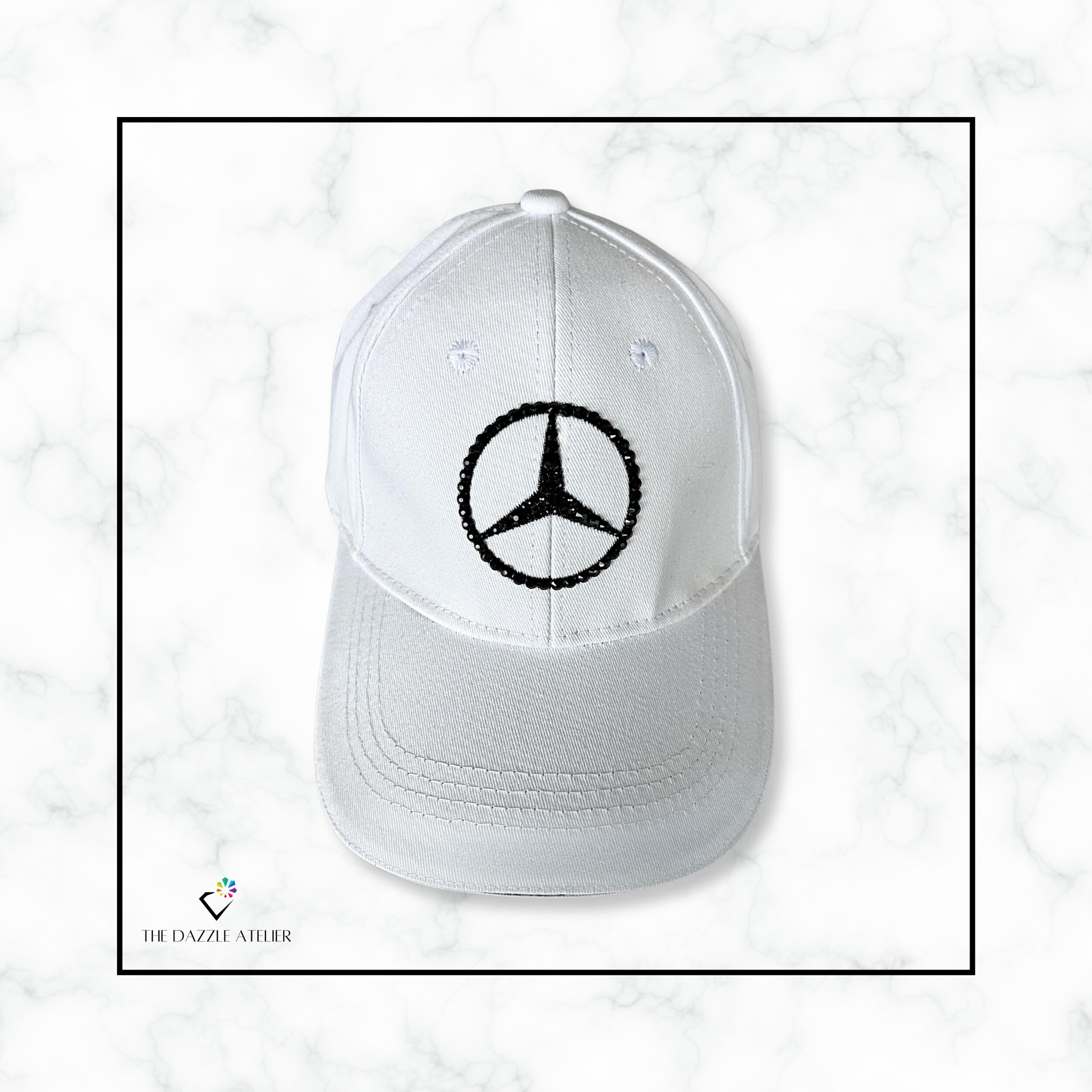 Bedazzled Mercedes Benz F1 White Hat With Black Crystal Gems and ...