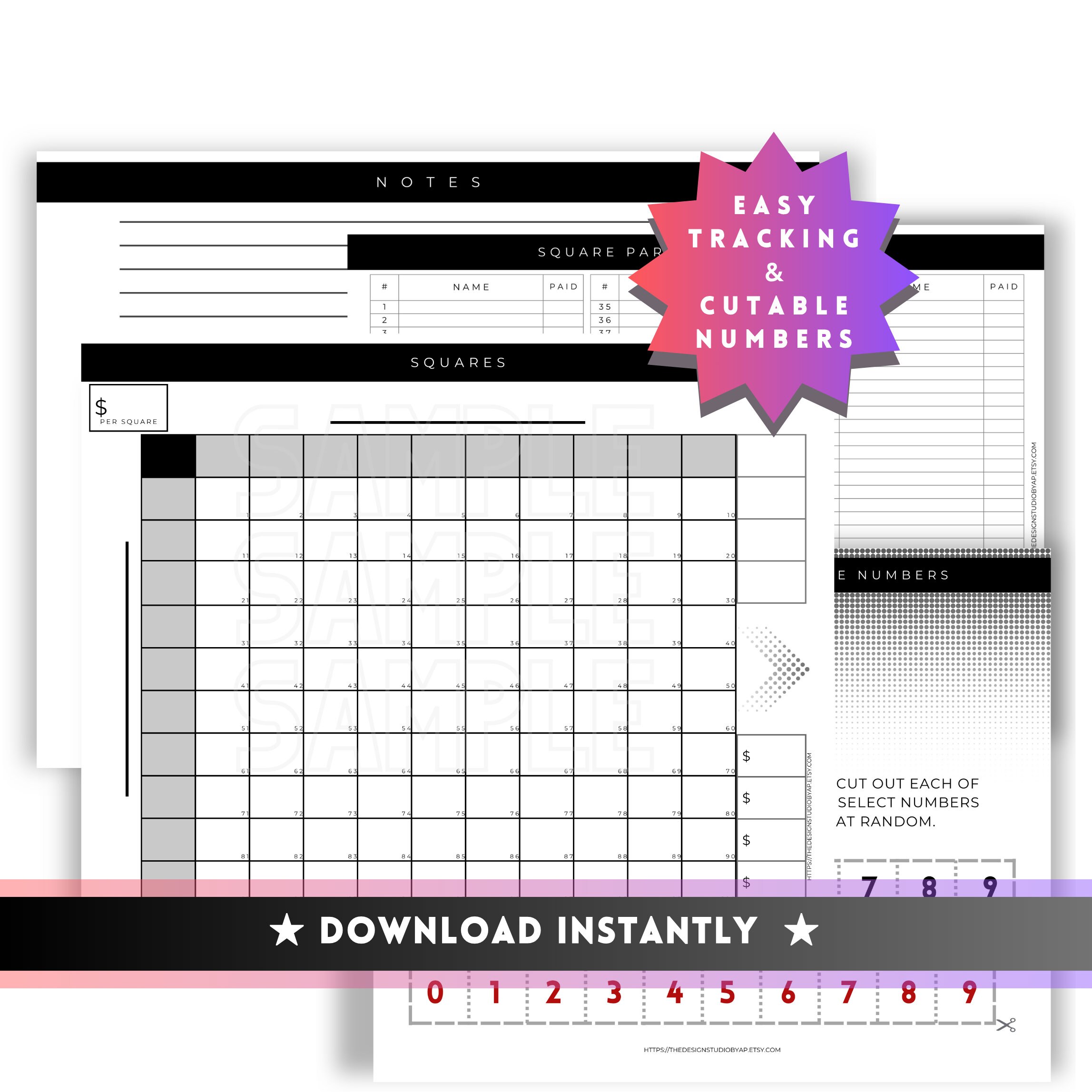 Football Pool Squares: 100 Box Grid - Printable Fundraiser (PDF) - Etsy