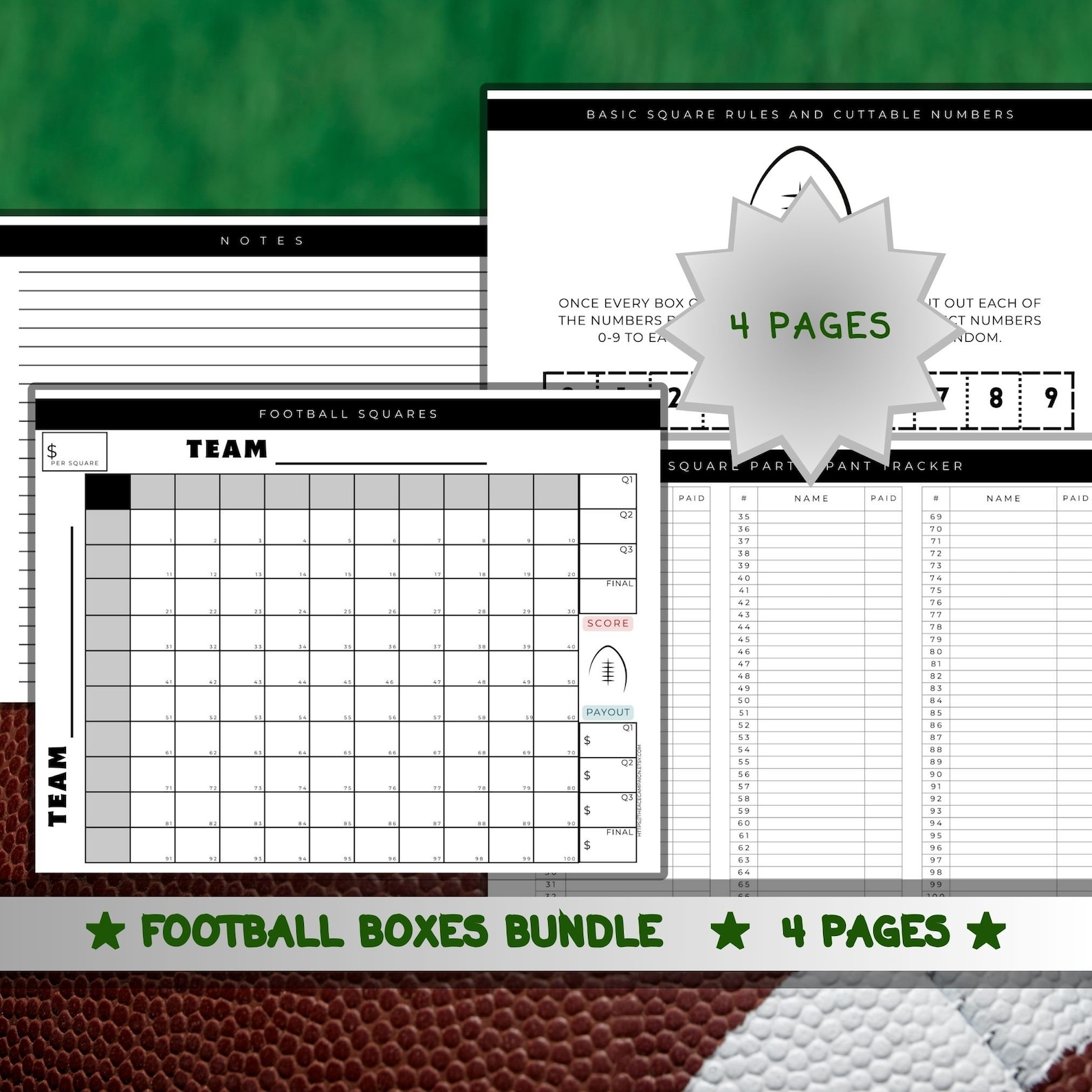 Football Boxes Game | Football Super Squares | Football Pool Game ...