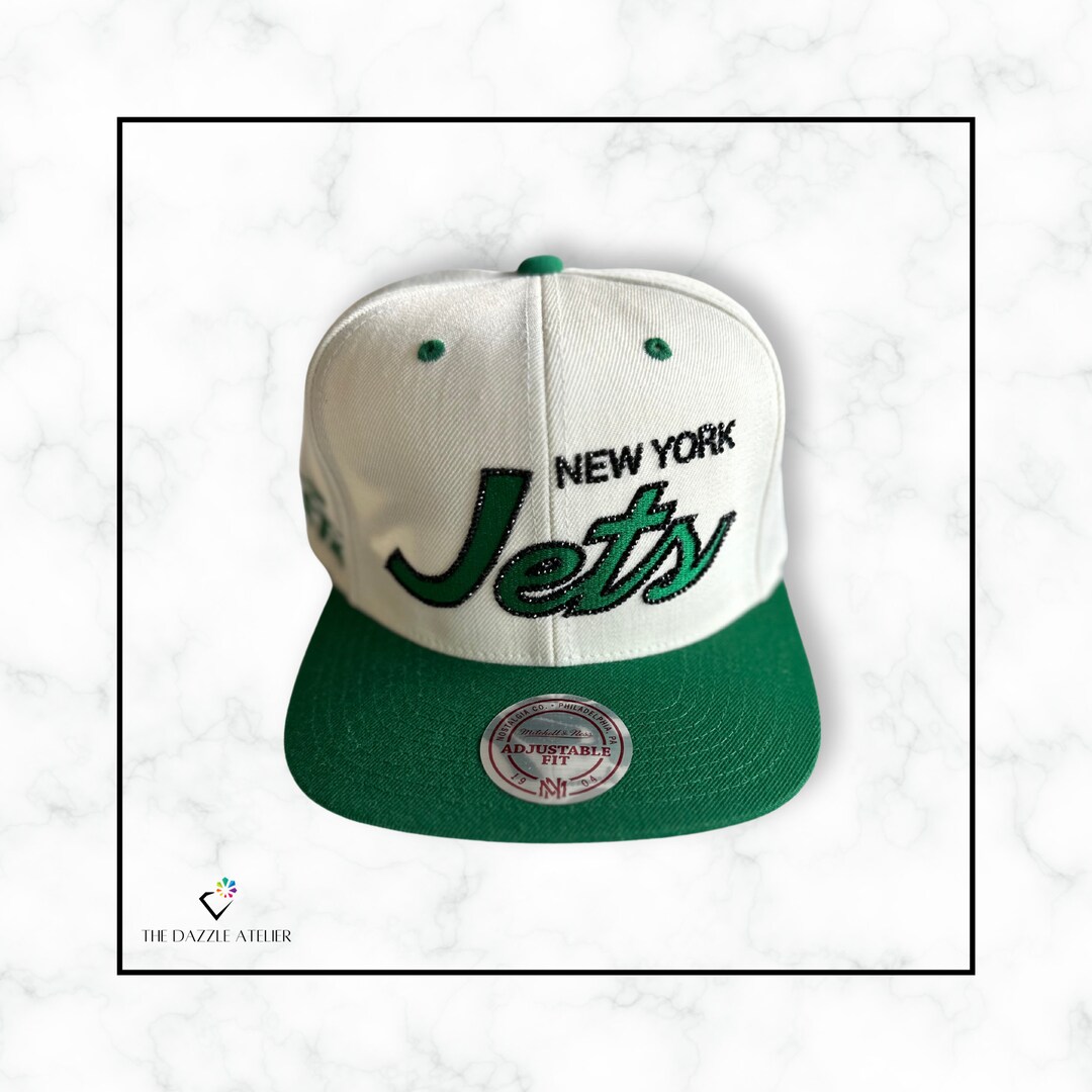 Bedazzled NY Jets Snapback Hat: Mitchell & Ness, Black Rhinestone Logo ...