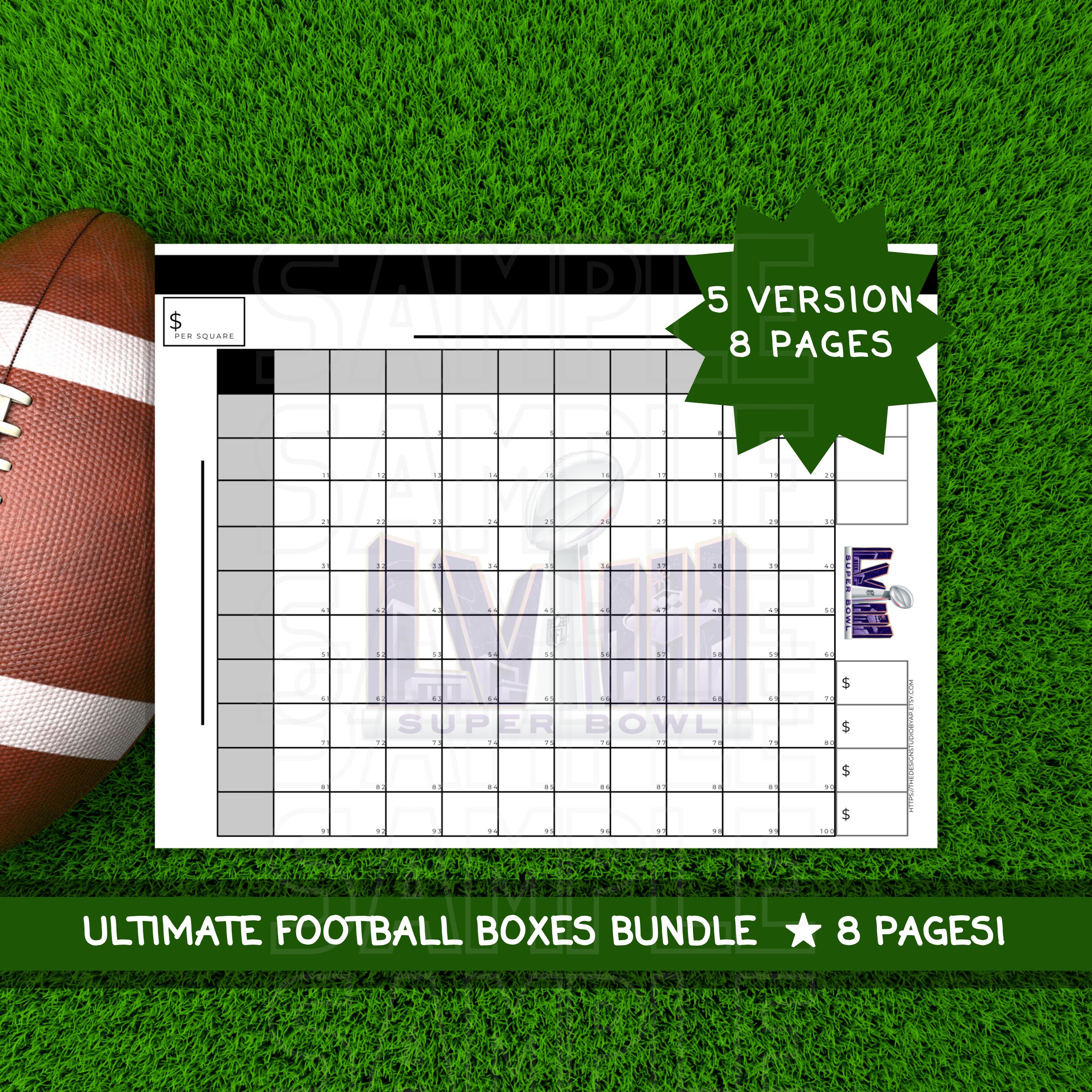 Super Football Squares Football Boxes Football Squares Board 100 ...