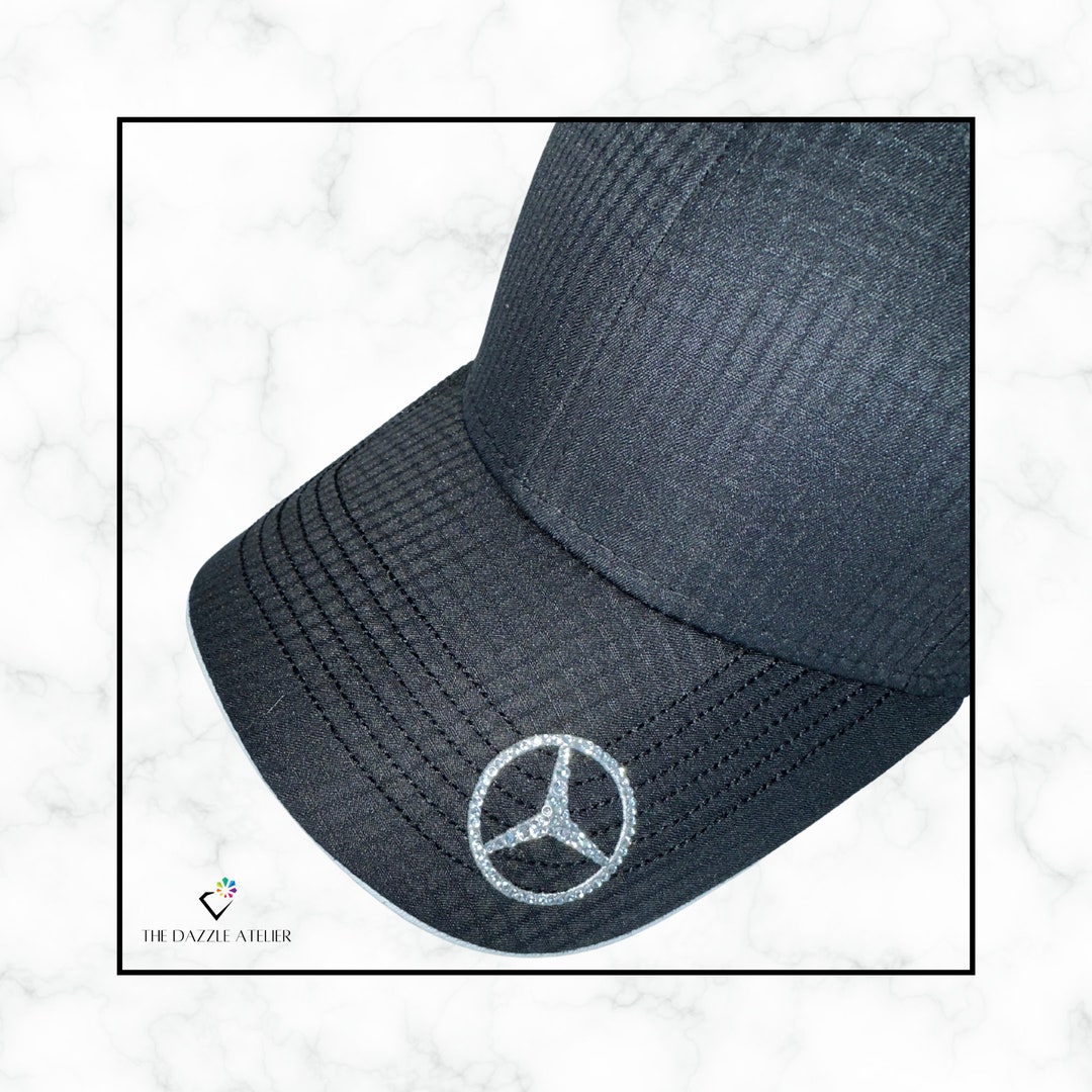 Mercedes Benz F1 Black Cap Hat Bedazzled Logo Crest With Crystal Bling ...