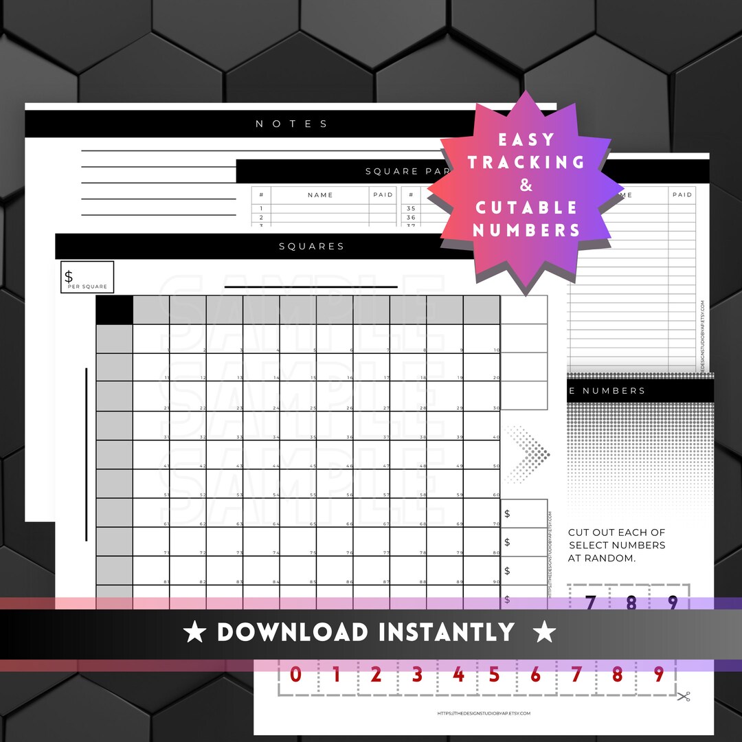 Printable Squares Template With Numbers for Party Games, Fundraiser ...