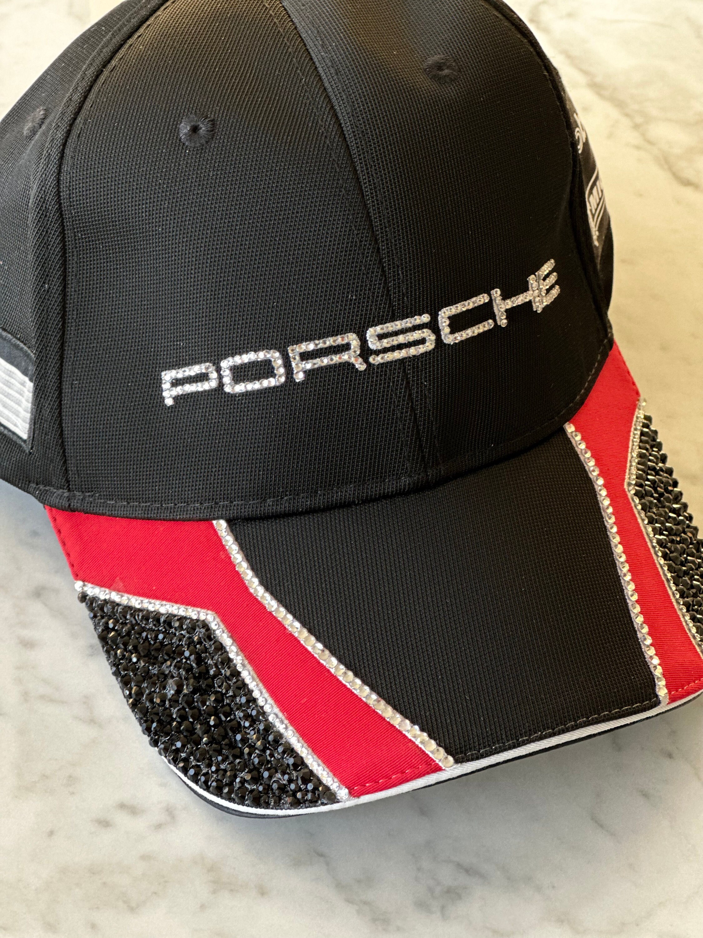 Porsche Hat F1 Blinged-out Rhinestone Black and Red Adjustable Cap With ...