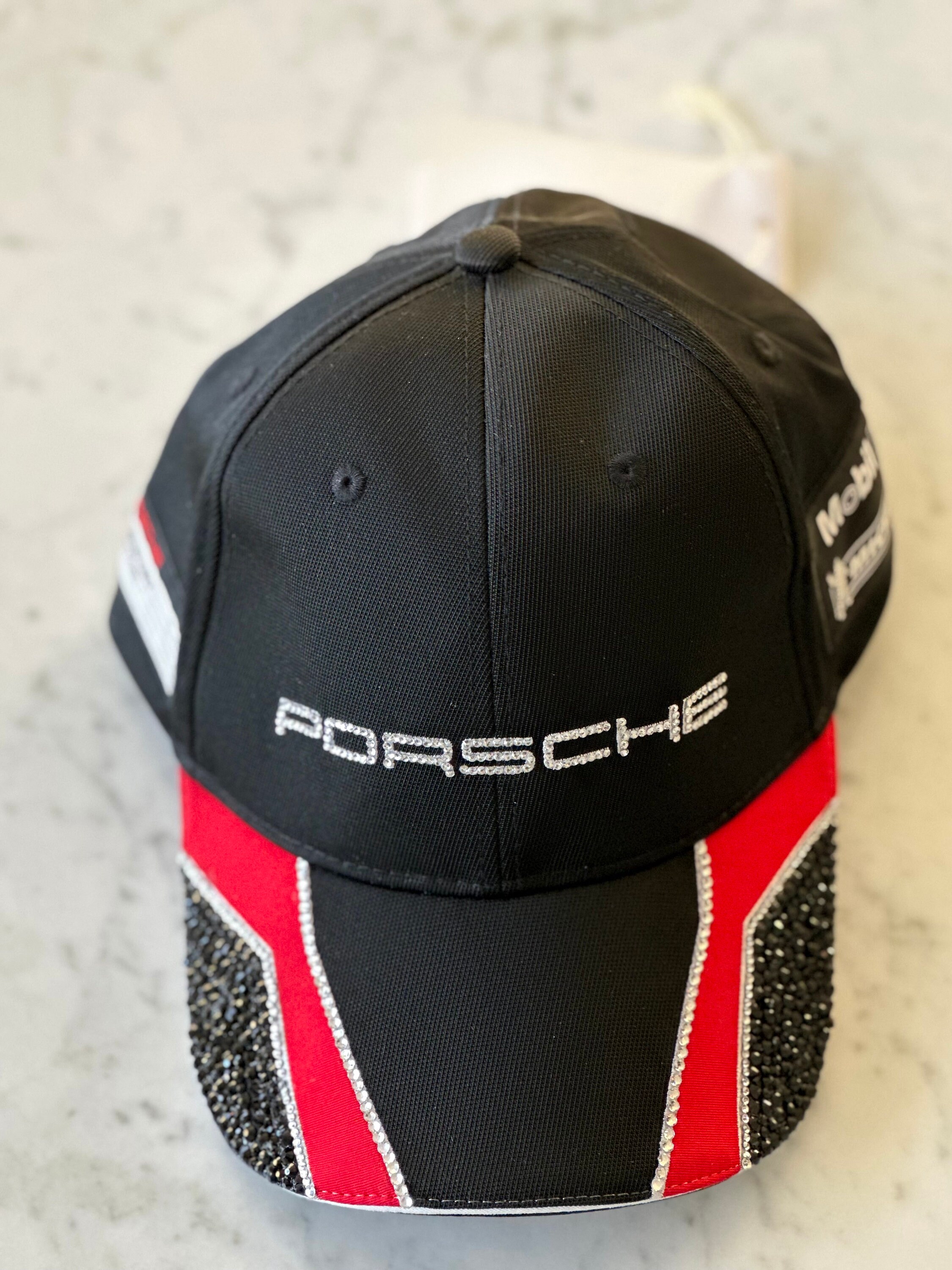 Porsche Hat F1 Blinged-out Rhinestone Black and Red Adjustable Cap With ...