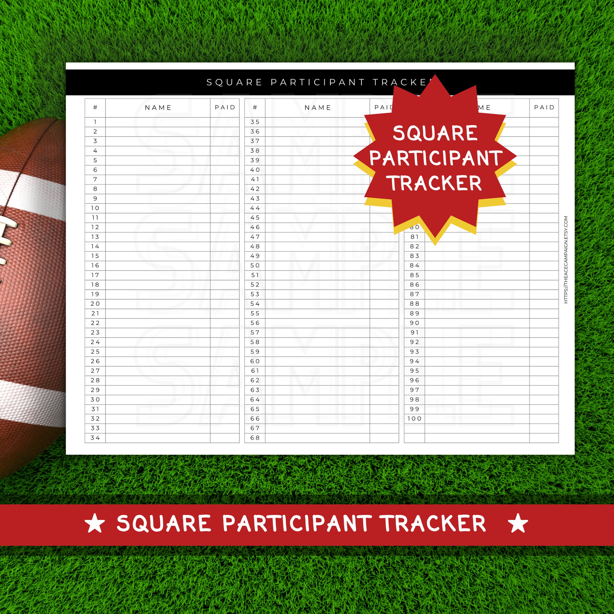 Super Football Squares Football Boxes Football Squares Board 100 ...
