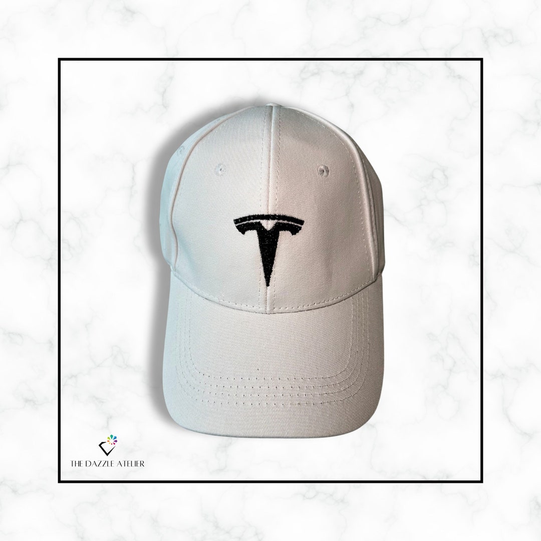 Tesla Driver Gift Item: White Hat Bedazzled Logo With Black Rhinestone ...