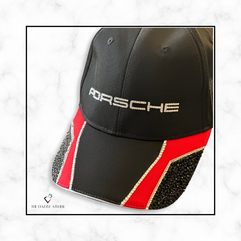 Porsche Hat F1 Blinged-out Rhinestone Black and Red Adjustable Cap With ...