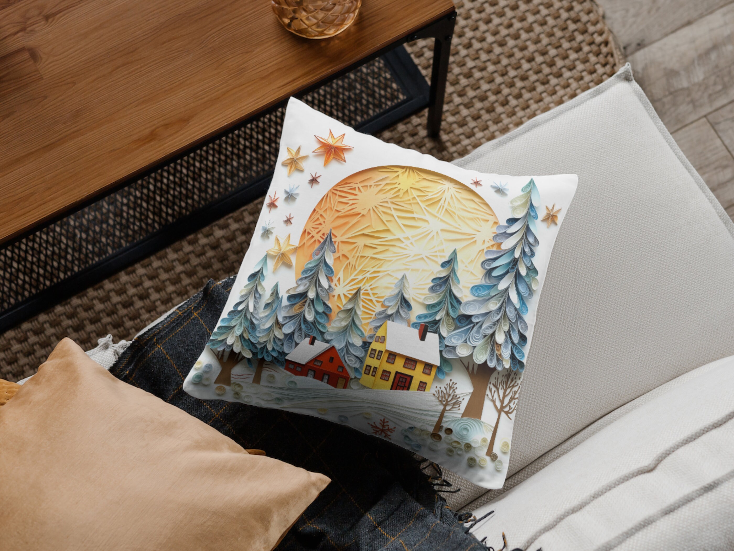 3D Paper Craft Christmas Village Handcrafted Festive Trees & Houses ...