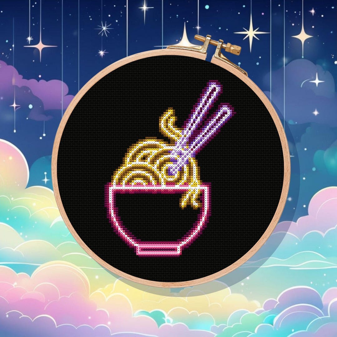 Neon Ramen - Neon Sign Cross Stitch Pattern Pdf for Beginners - Etsy