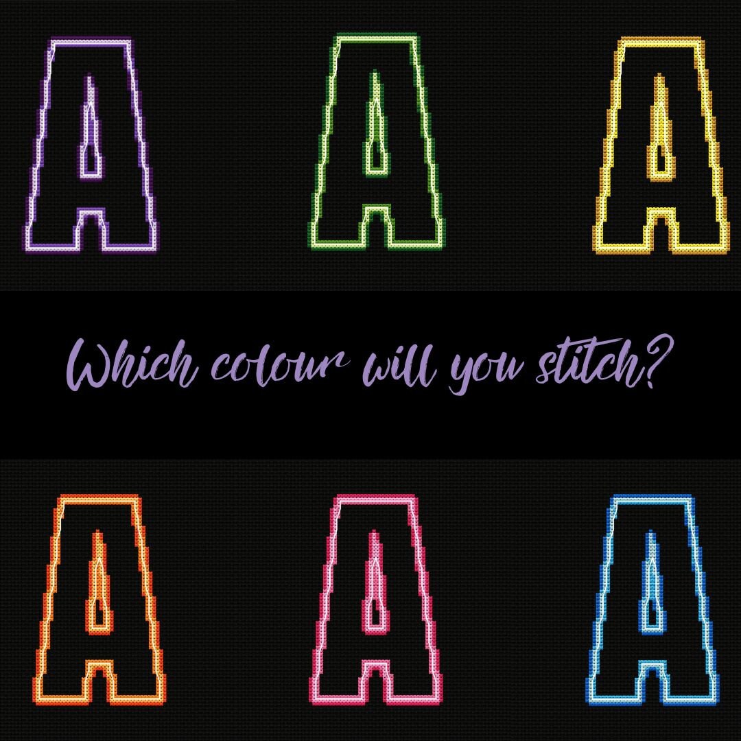 Neon Initial G Cross Stitch Pattern: Beginner Monogram (PDF Pattern) - Etsy