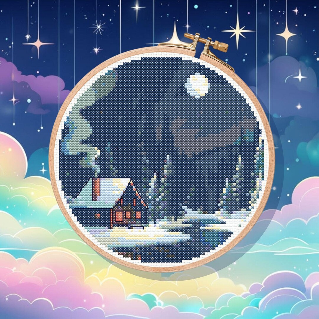 Winter Cabin Cross Stitch Pattern: Snowy Night Scene (PDF Pattern) - Etsy