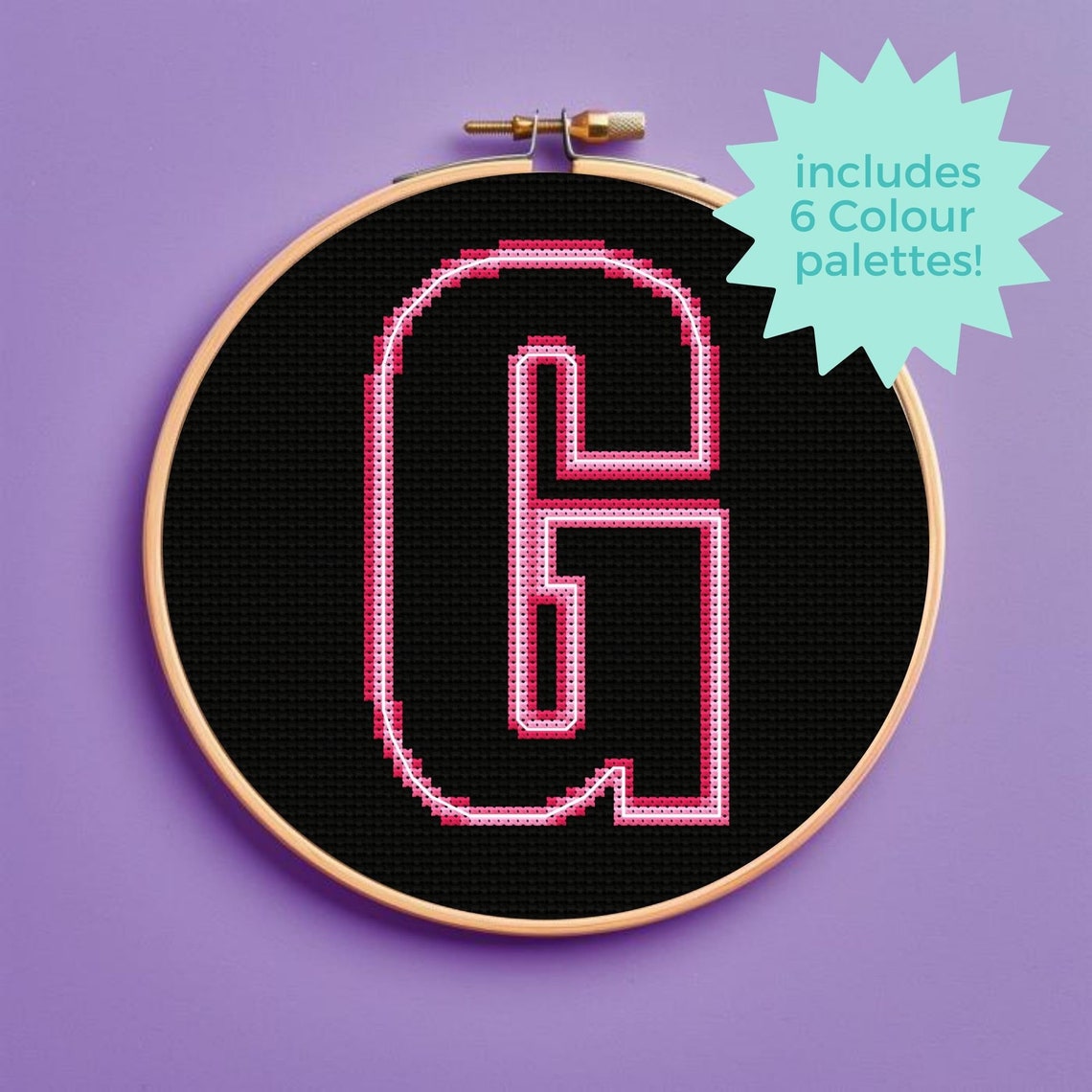 Neon Initial G Cross Stitch Pattern: Beginner Monogram (PDF Pattern) - Etsy