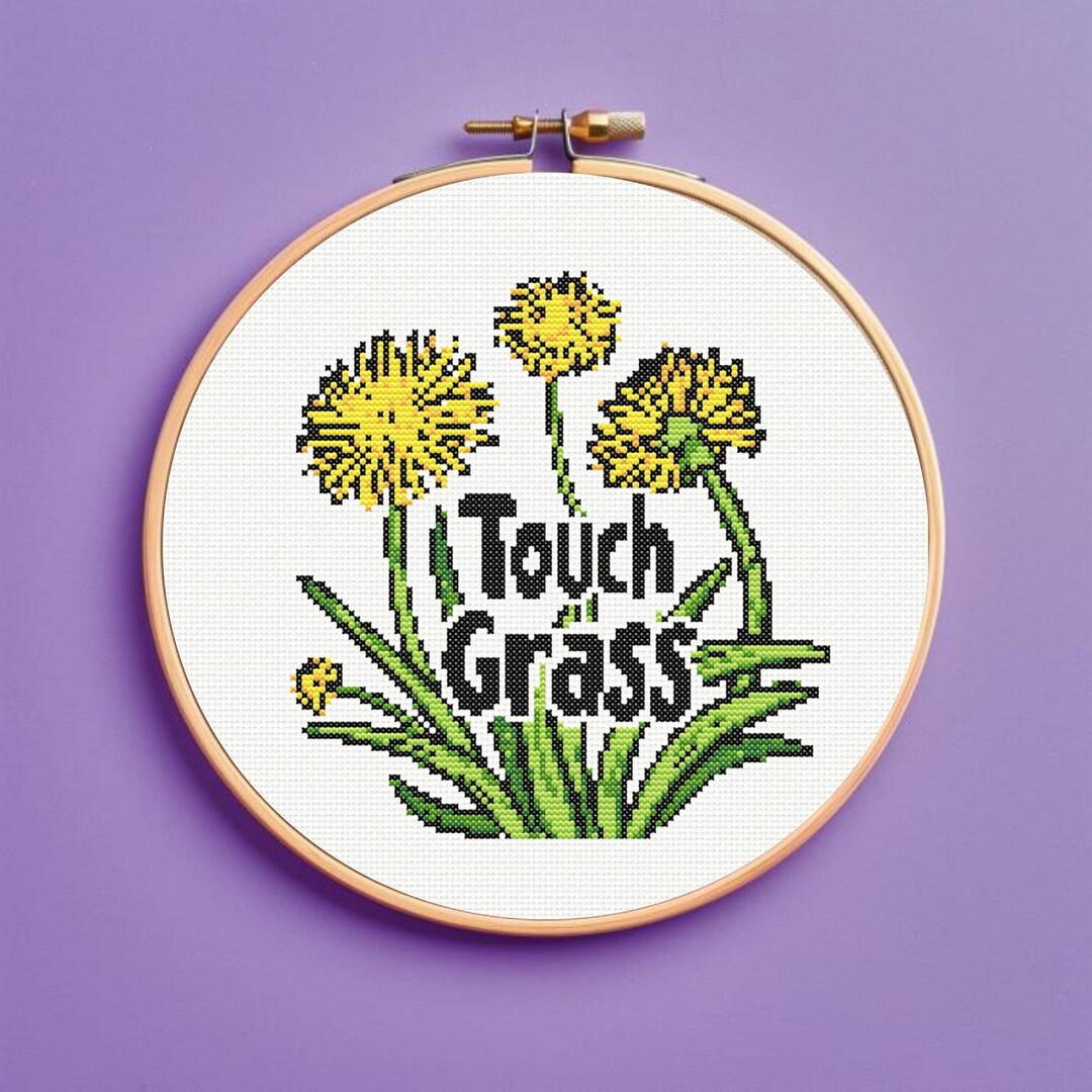 Touch Grass Cross Stitch Pattern: Beginner Friendly, Dandelion Design ...