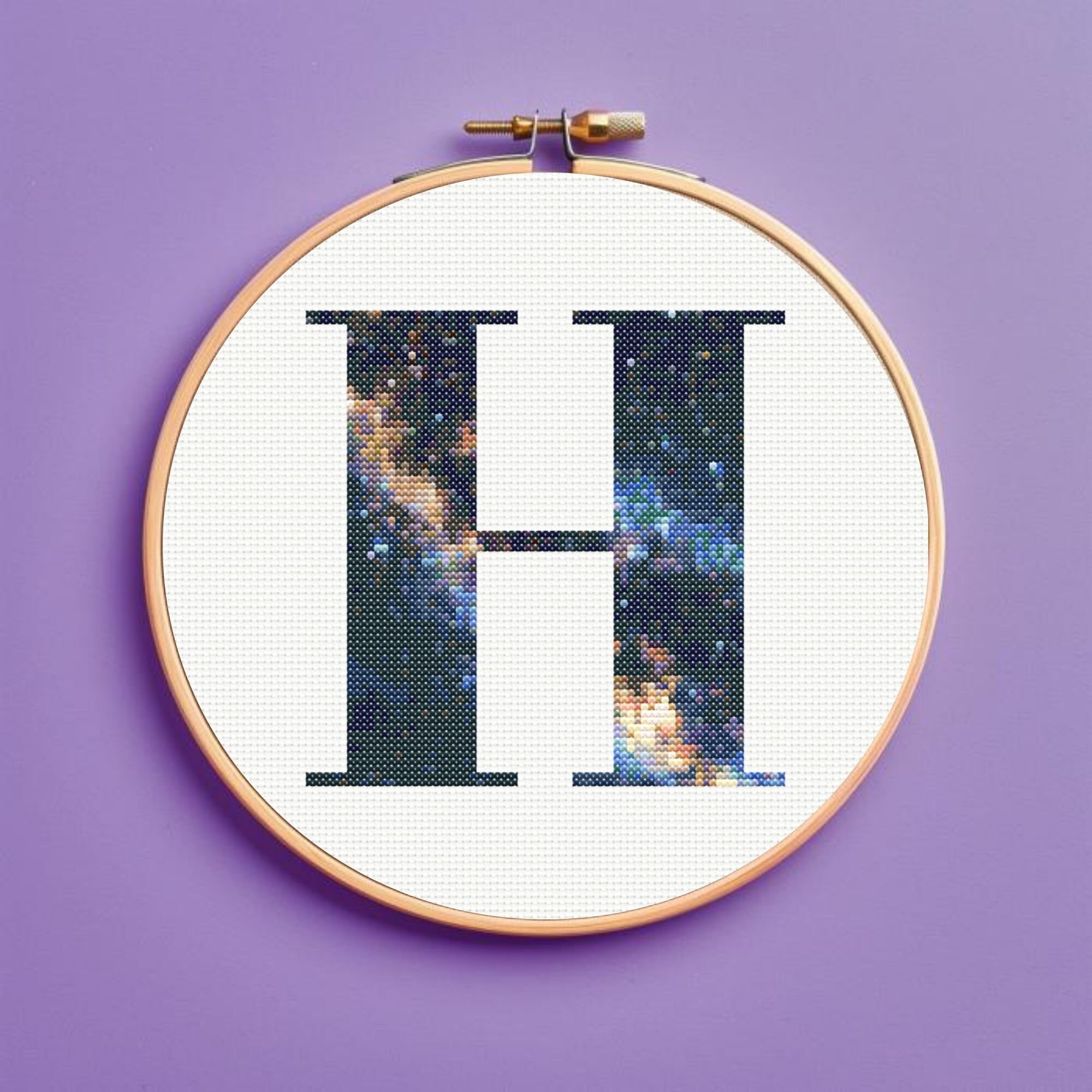 Milky Way Initial H Cross Stitch Pattern: Galaxy Monogram (PDF Pattern ...
