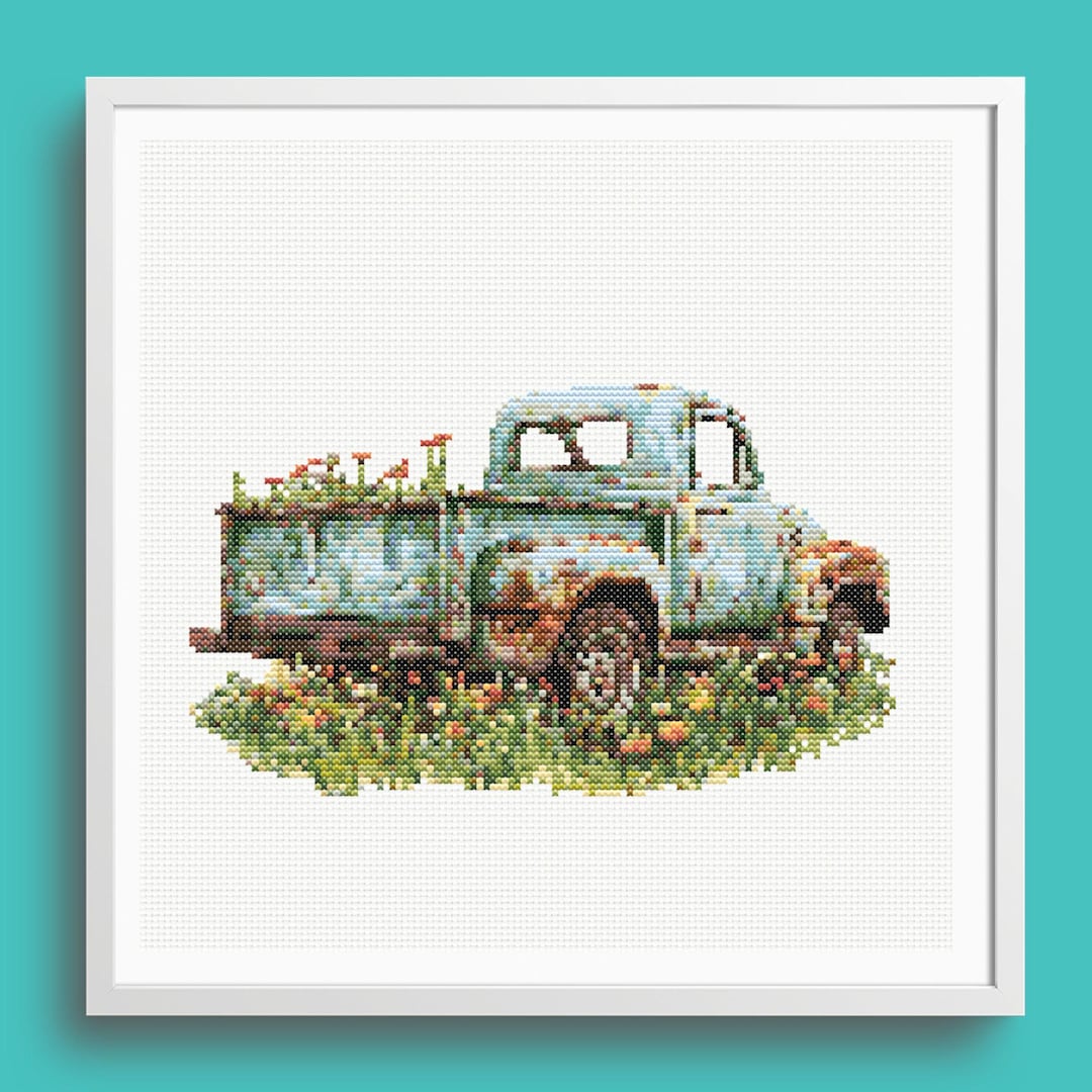Wildflowers Rustic Pick up Truck Cross Stitch Pattern, Rustic, Chart ...