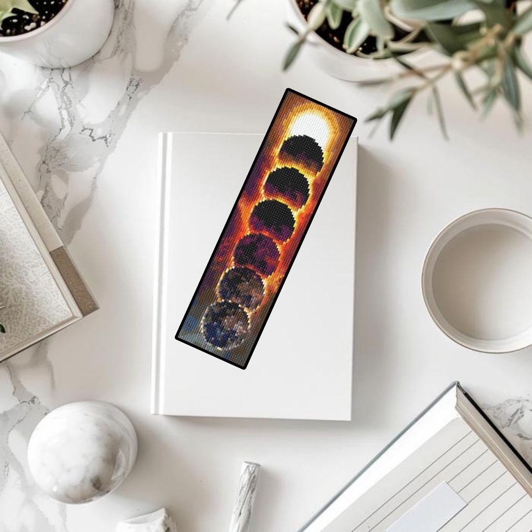 Solar Eclipse Phases Cross Stitch Bookmark Pattern: DIY Celestial ...