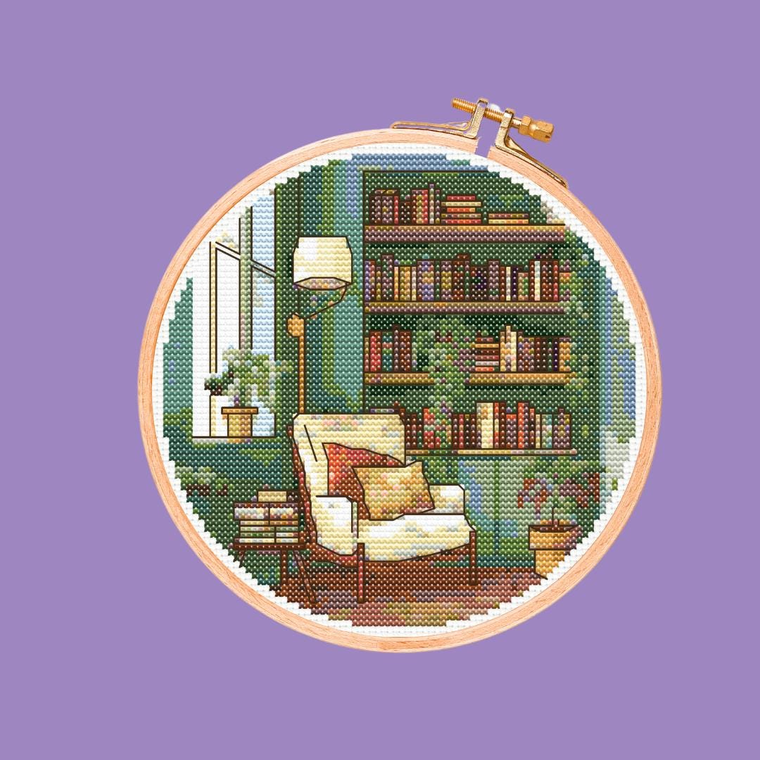 Cosy Library Nook Cross Stitch Pattern, Full Coverage, Pdf, Instant ...