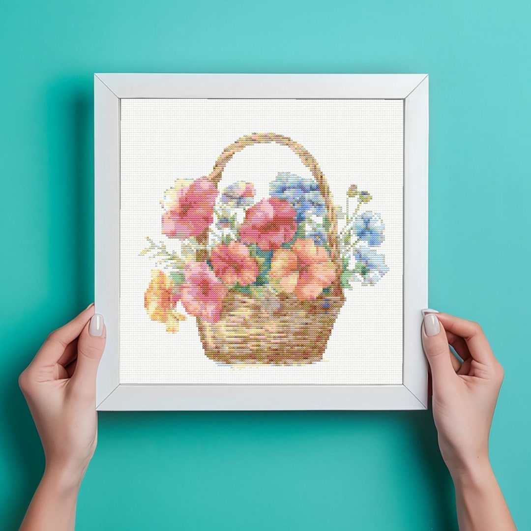 Basket of Flowers Cross Stitch Pattern, Floral Cross Stitch, Instant ...