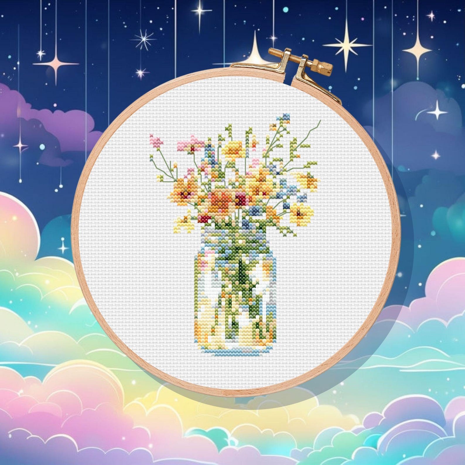 Wildflower Jar Cross Stitch Pattern: Watercolor Floral Design (PDF ...