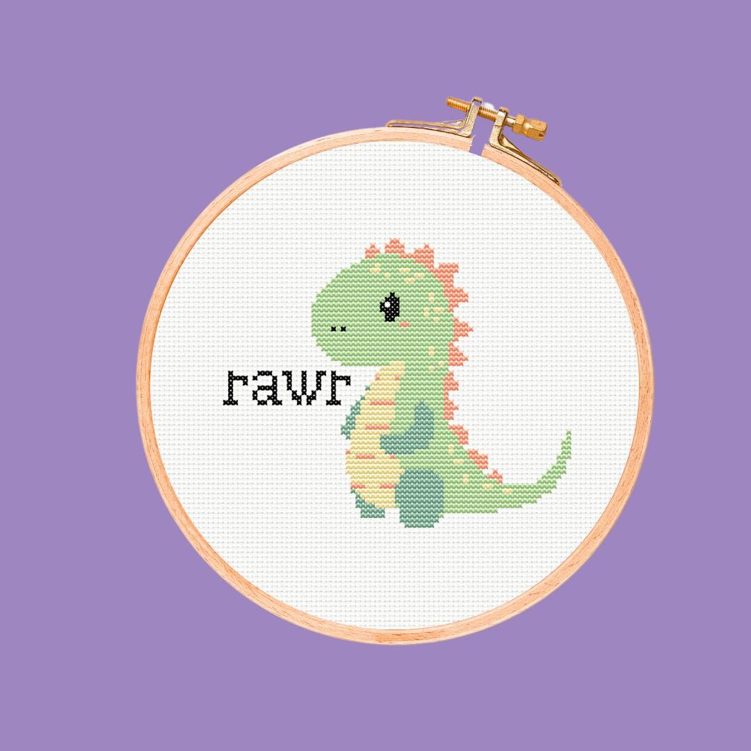 Rawr Cute Dinosaur Cross Stitch Pattern, Instant Download, Pdf Chart ...