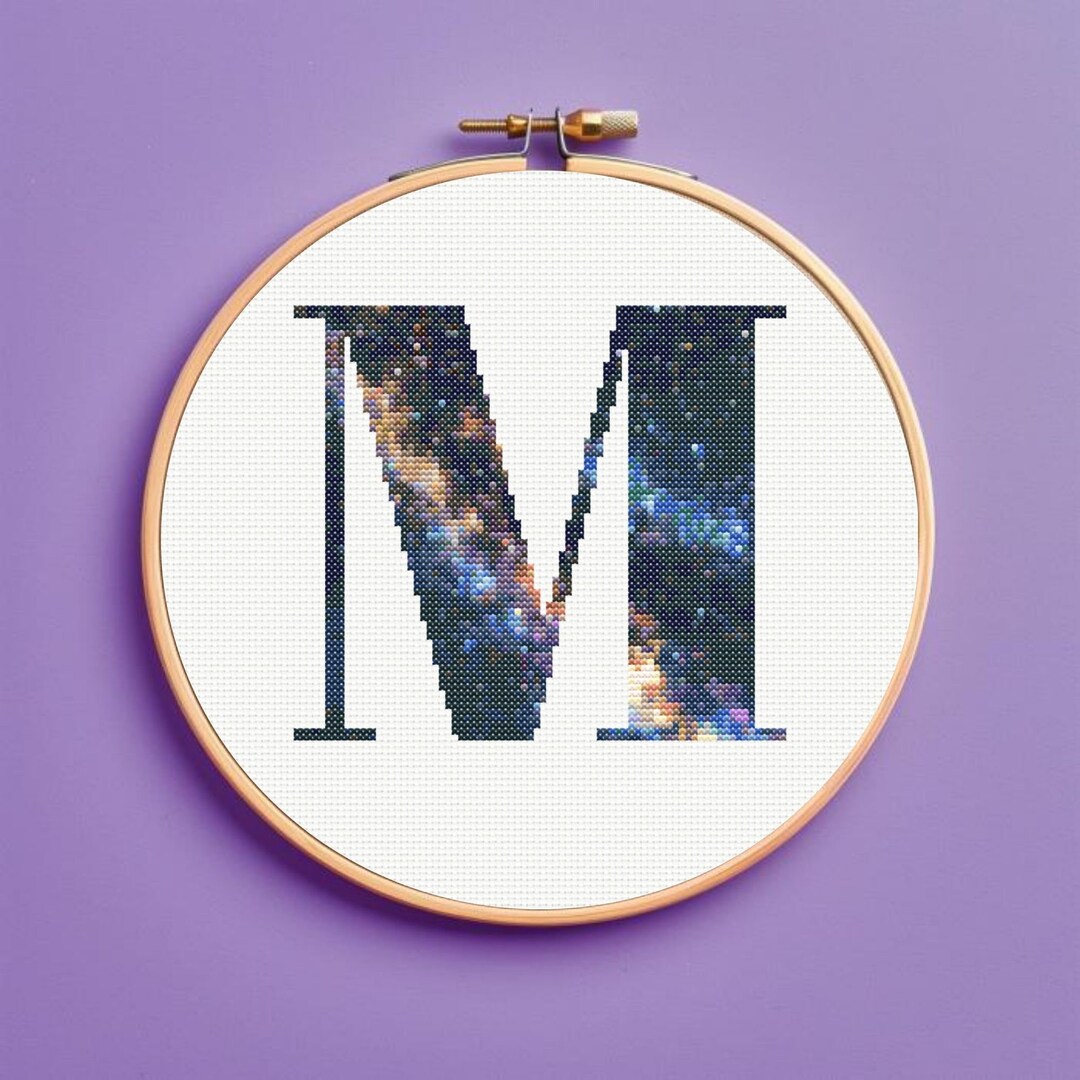 Letter M Galaxy Cross Stitch Pattern: Celestial Monogram (PDF Pattern ...