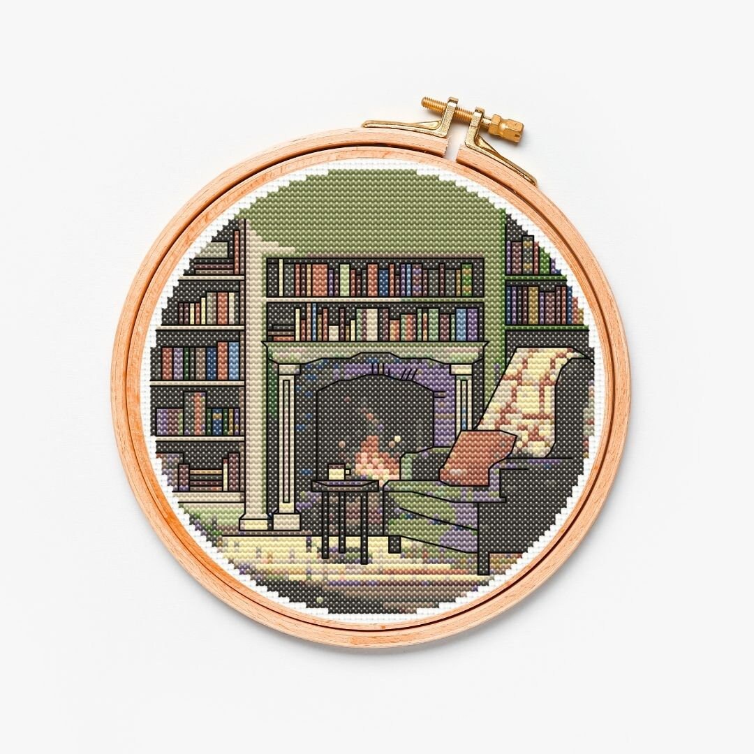 Fireside Library Cross Stitch Pattern, Pdf, Instant Download, Book ...