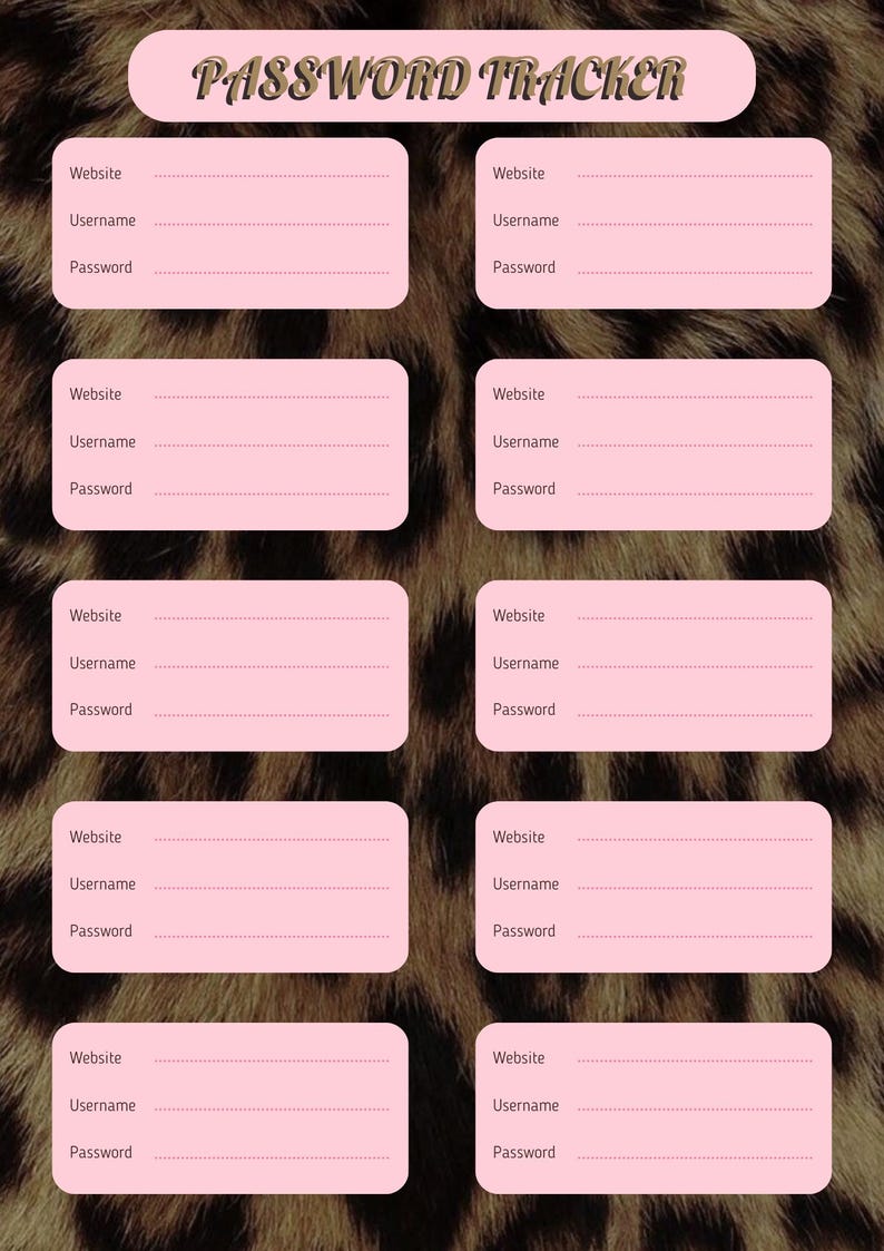 Password Tracker Printable Digital Print Organising Life, Baby Pink ...