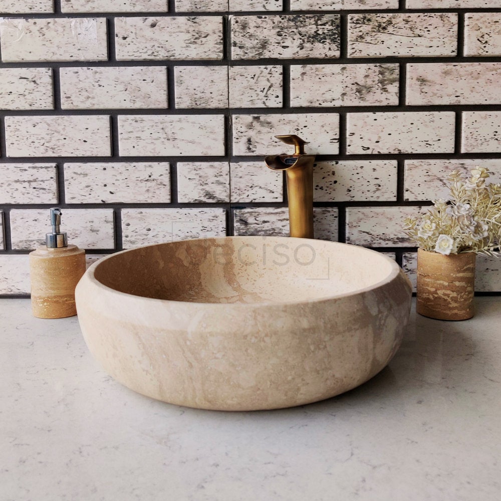 Handmade Travertine Marble Sink: Chamfered Countertop Basin - Etsy