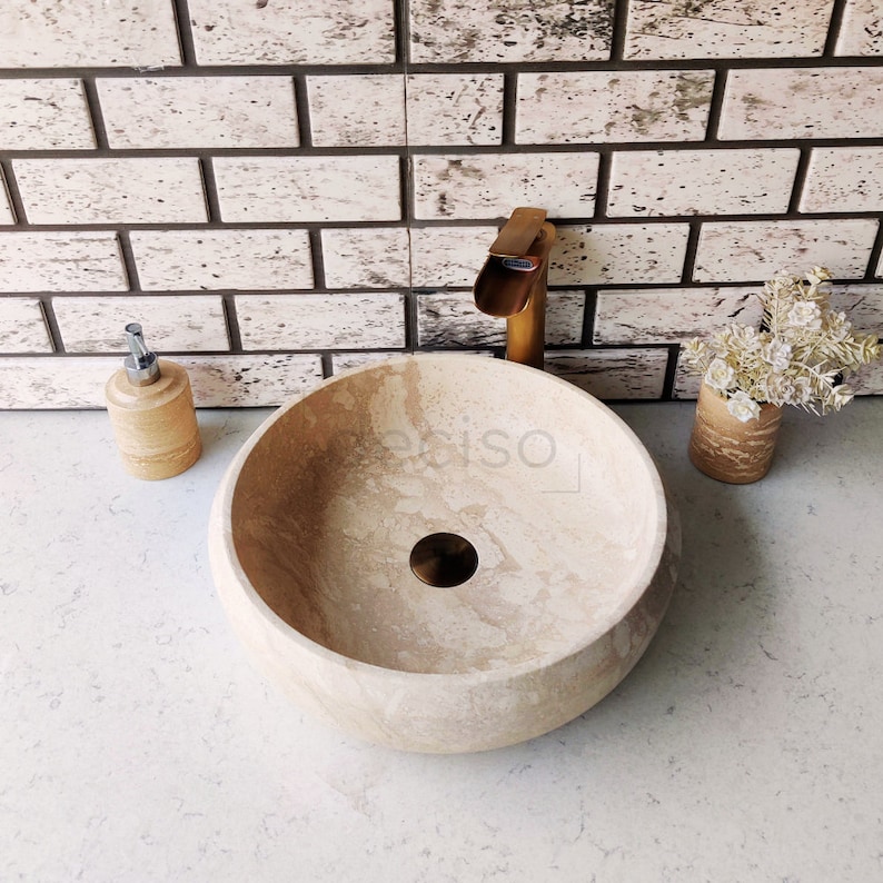 Handmade Travertine Marble Sink: Chamfered Countertop Basin - Etsy