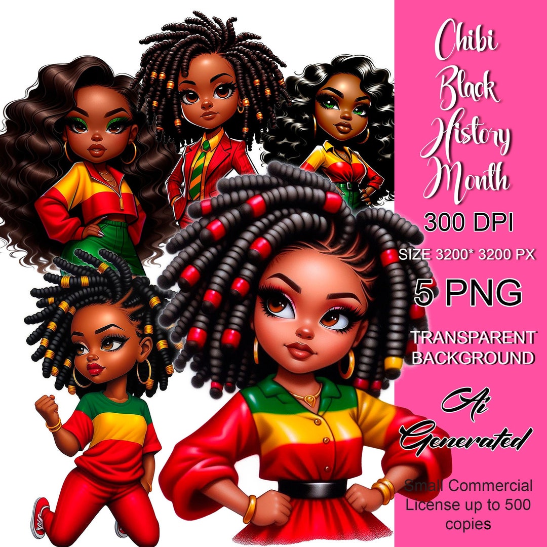 Chibi Black History Month Clipart, Black History Chibi PNG, Afro Chibi ...