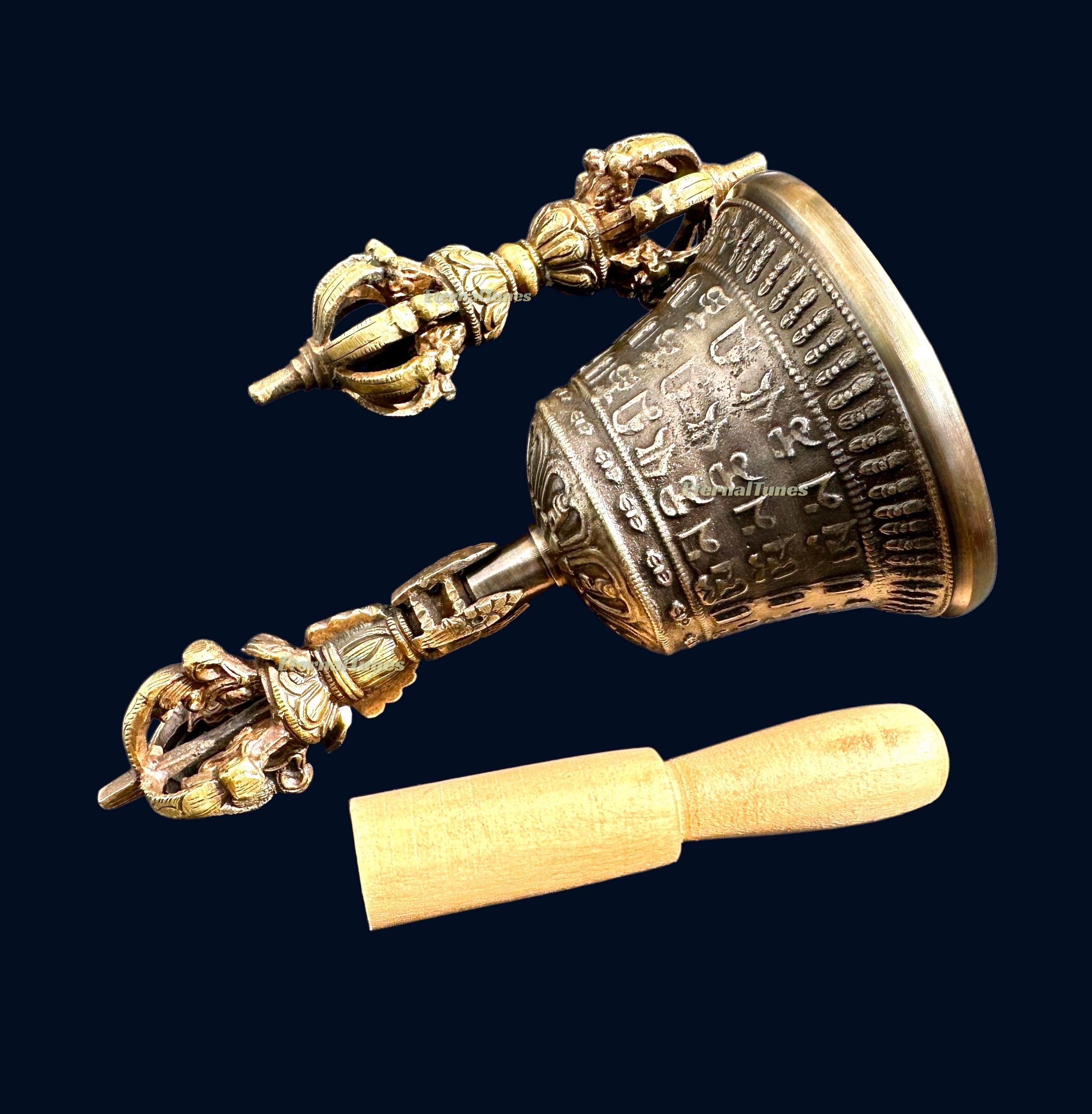Meditation Bell Authentic Tibetan 7.5" Bronze Bell & Dorje Vajra Set ...