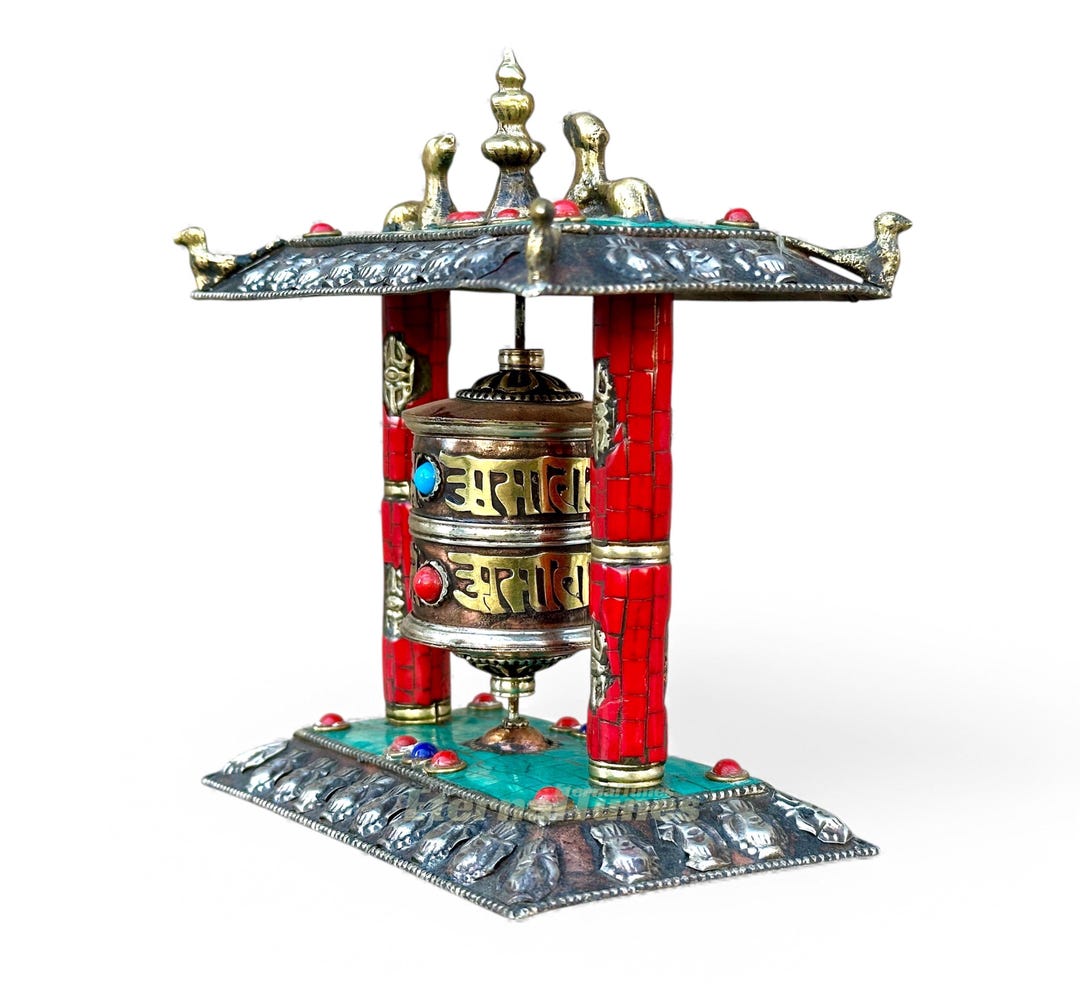 5.11 Inches Tibetan Buddhist Prayer Wheel, Om Mani Padme Hum Mantra ...