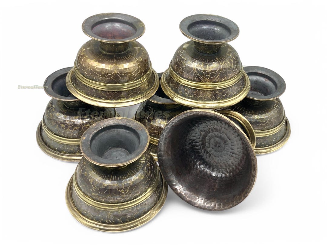 4" Tibetan Offering Bowls Set With Stand for Buddhist Rituals Hand ...