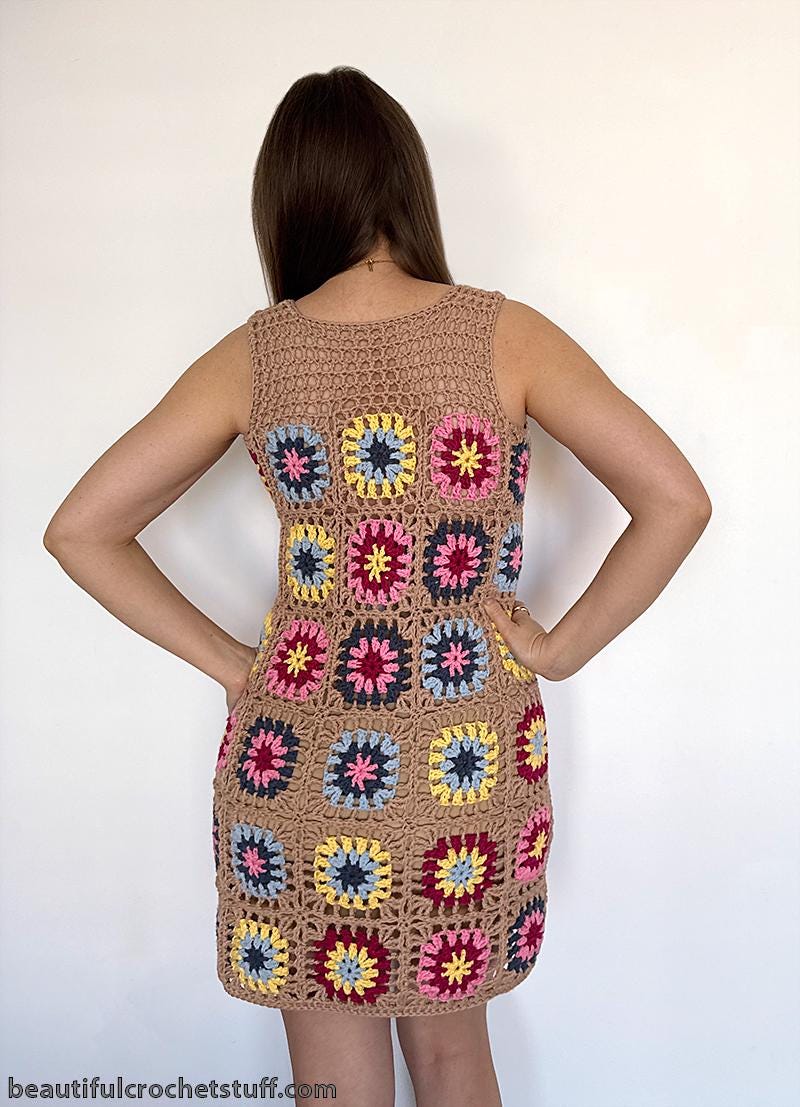 Crochet Granny Square Dress Pdf Pattern Boho Button Front Design Etsy