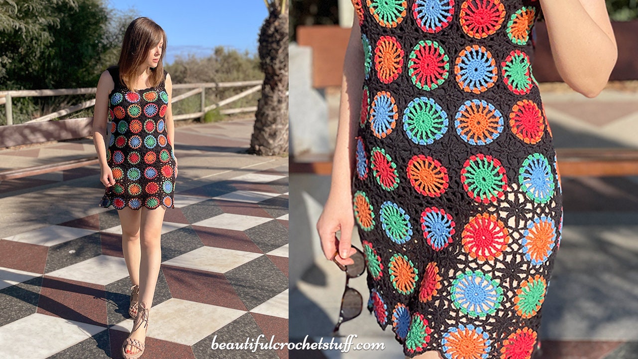 Crochet Wheel Dress PDF Pattern: Crochet Granny Square Dress, Lace ...