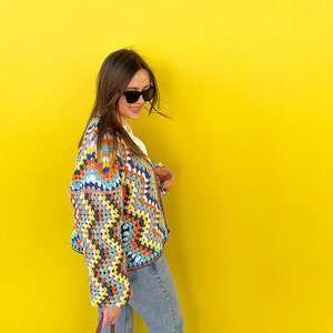 Crochet Chevron Cardigan Pattern: Colorful Granny Square Jacket (PDF ...