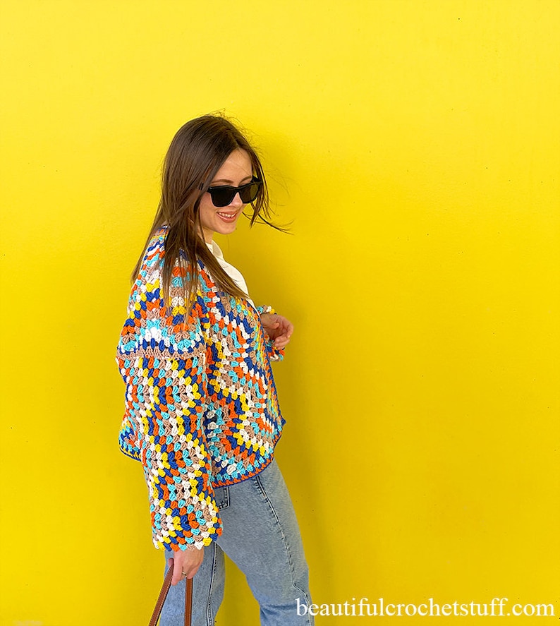 Crochet Chevron Cardigan Pattern: Colorful Granny Square Jacket (PDF ...