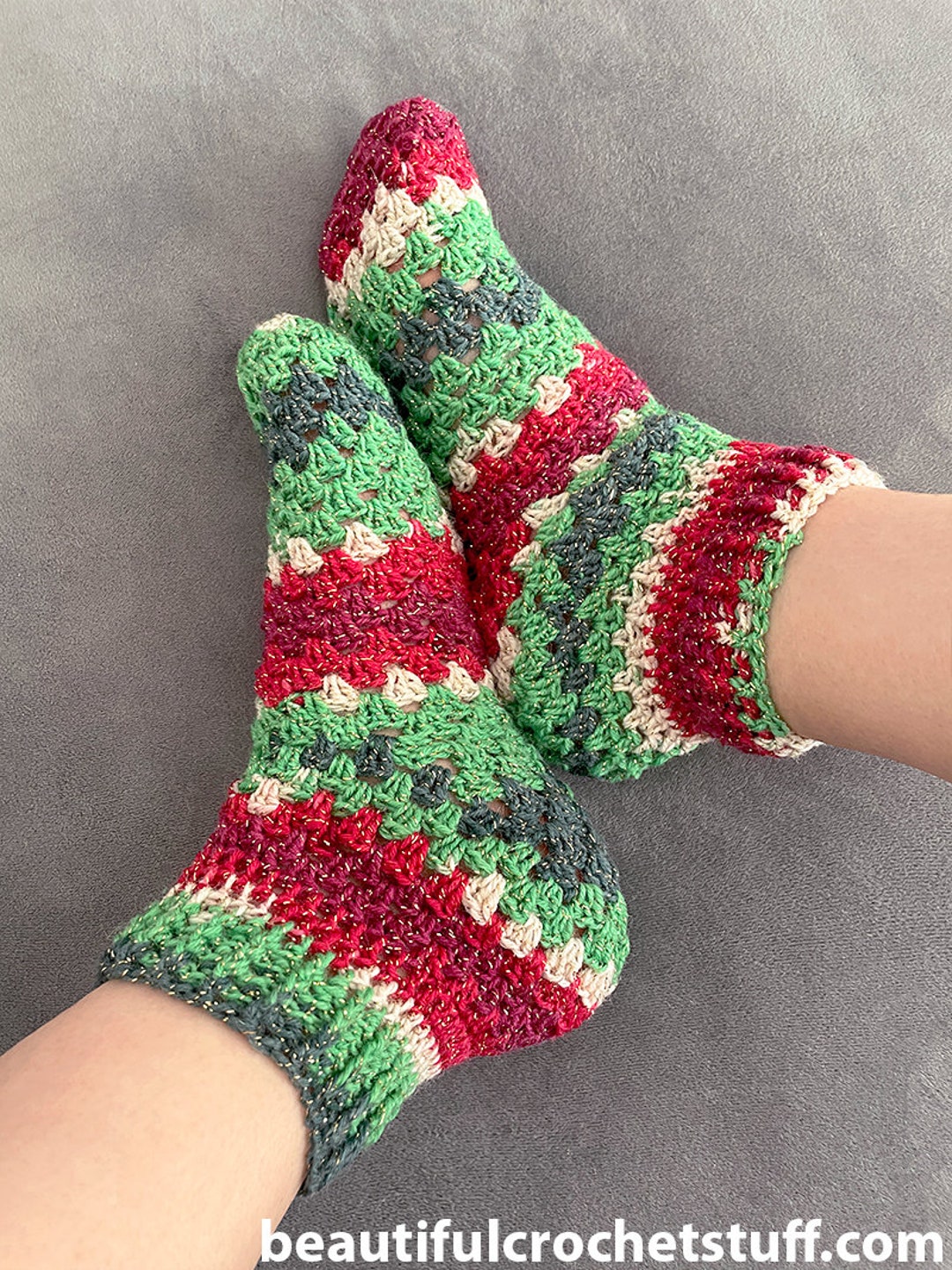 Crochet Granny Socks PDF Pattern: Crochet Christmas Socks, Crochet Gift ...