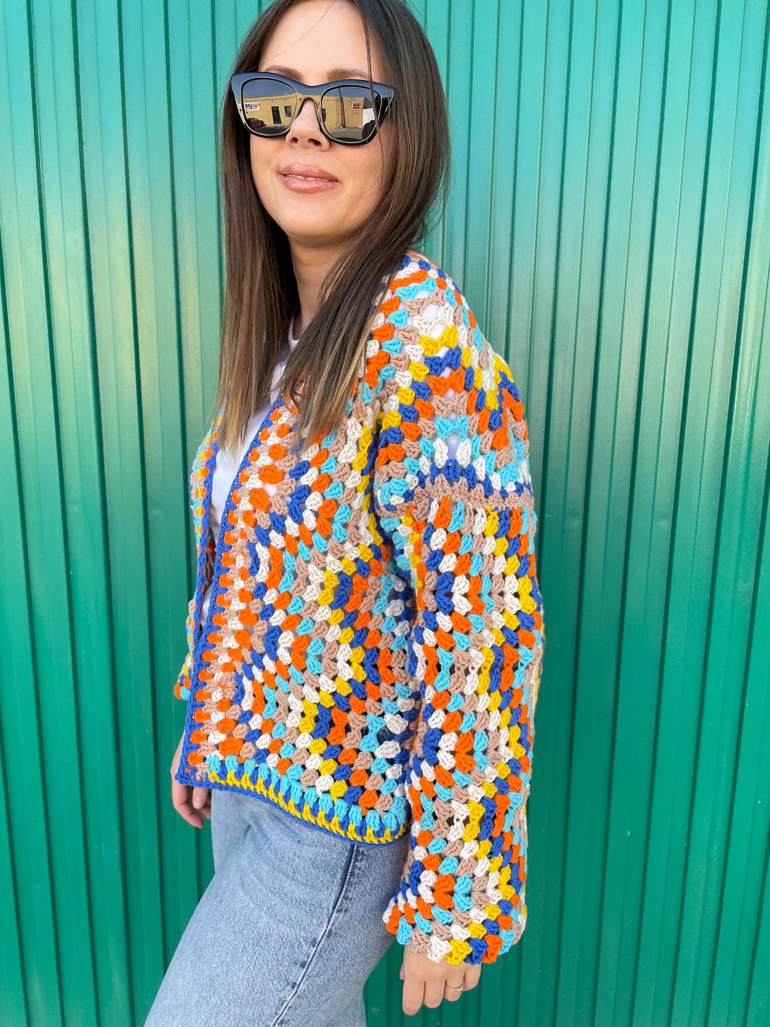 Crochet Chevron Cardigan Pattern: Colorful Granny Square Jacket (PDF ...