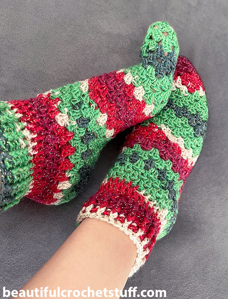 Crochet Granny Socks PDF Pattern: Crochet Christmas Socks, Crochet Gift, Crochet Wool Socks ...
